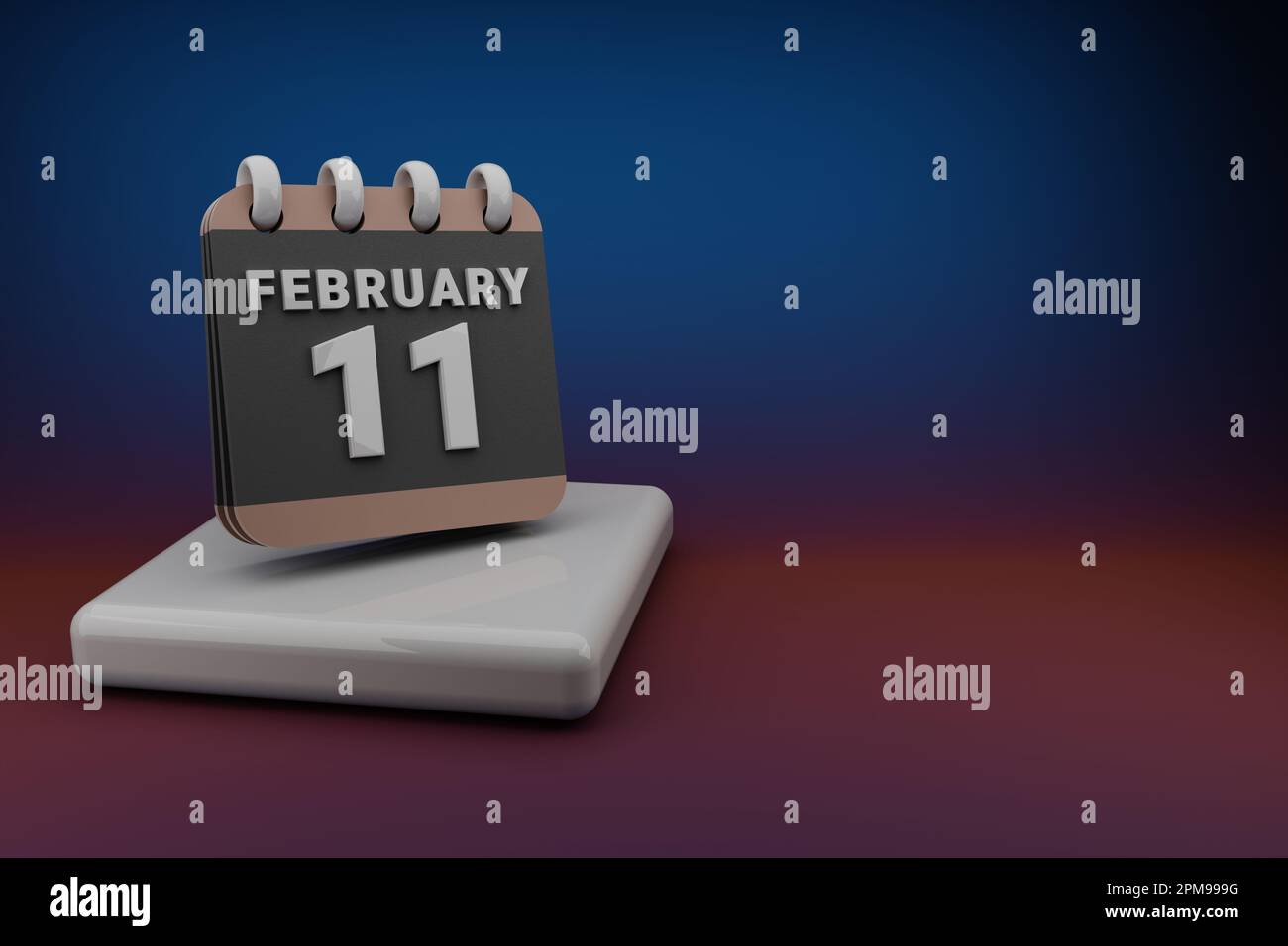 Standing black and red month lined desk calendar with date February 11 ...