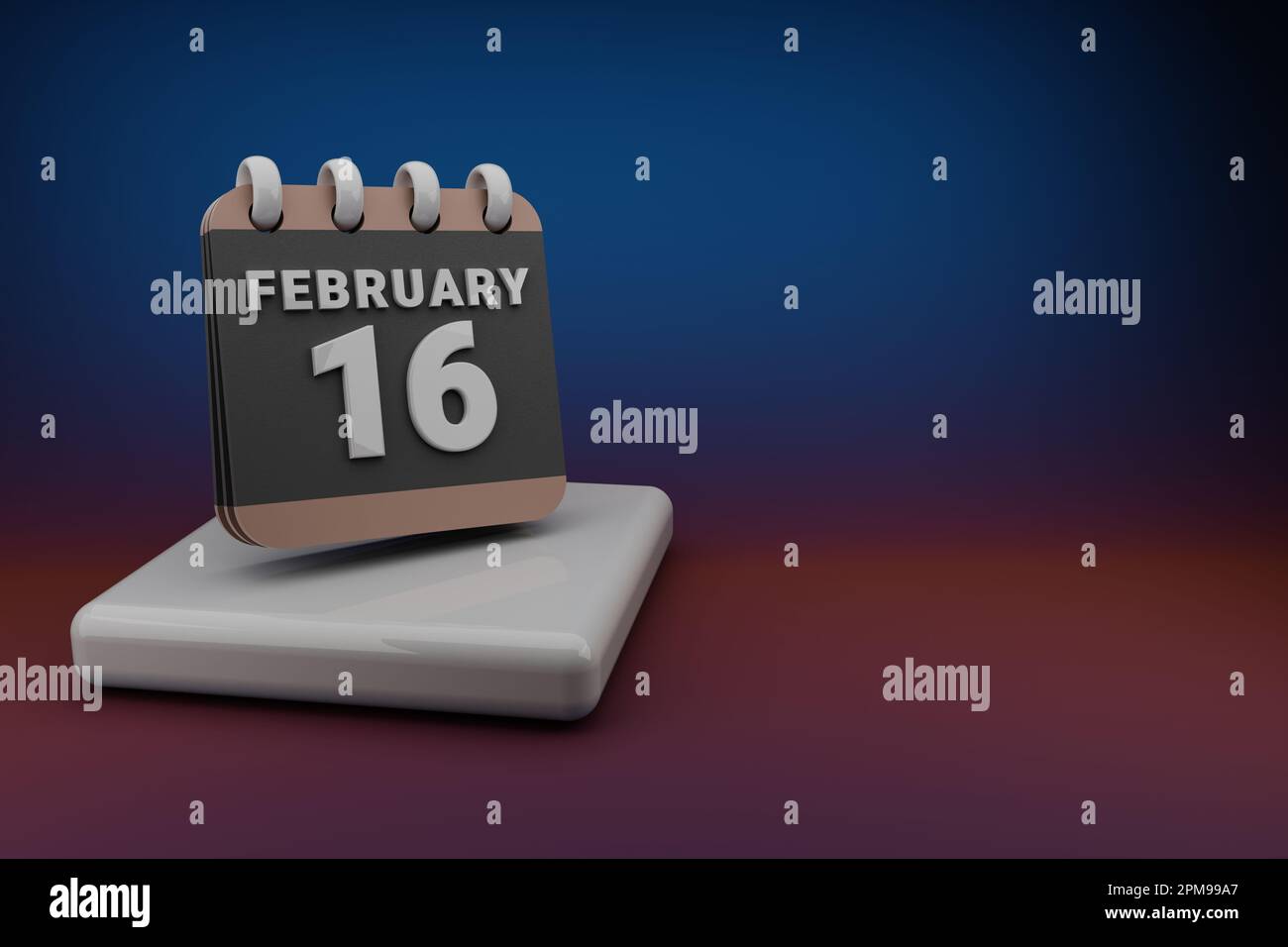 Standing black and red month lined desk calendar with date February 16 ...