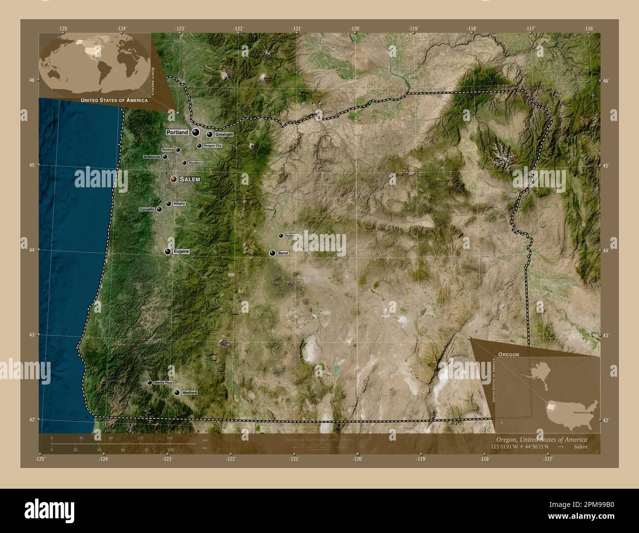 Oregon, state of United States of America. Low resolution satellite map ...