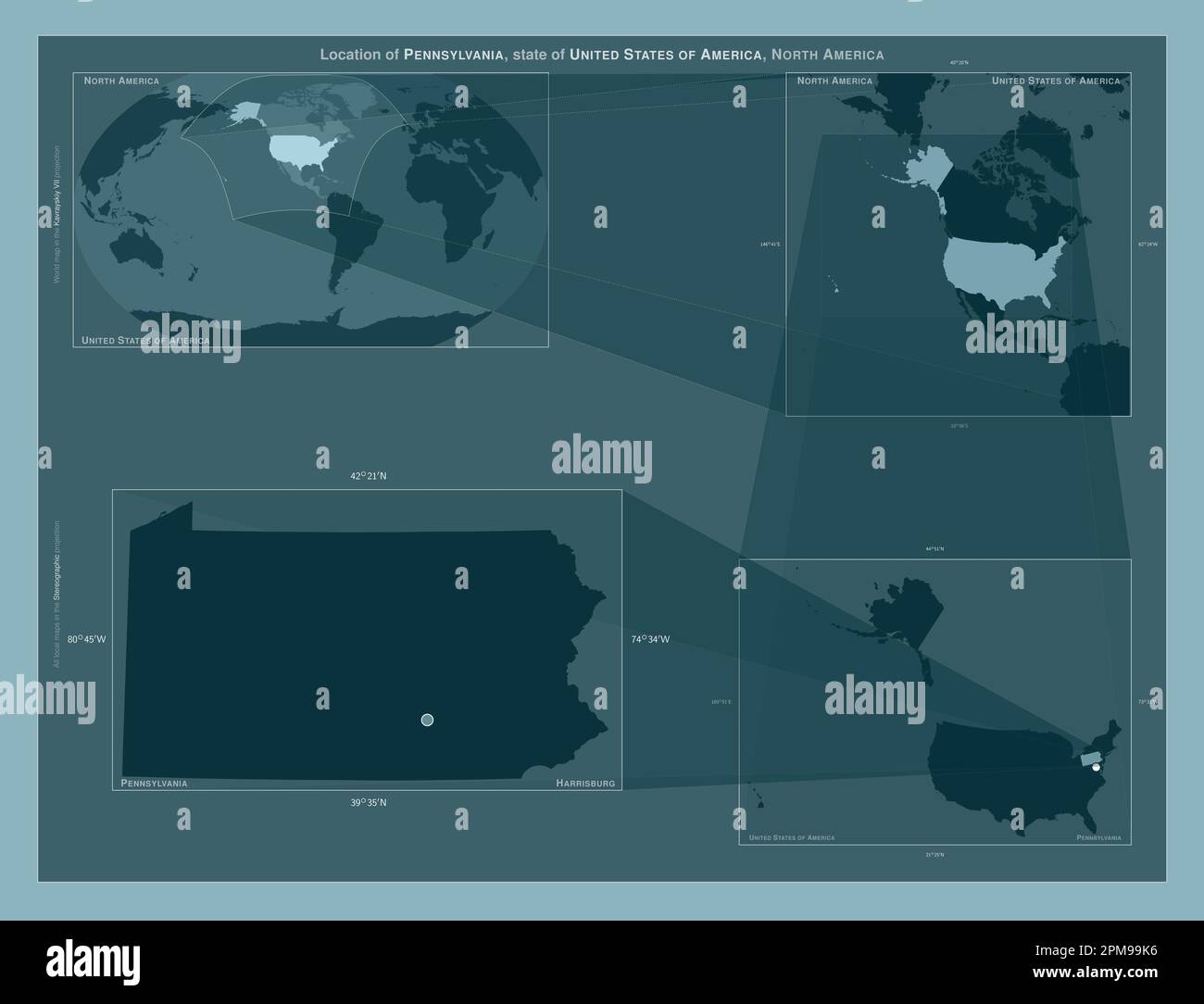 Pennsylvania, state of United States of America. Diagram showing the ...