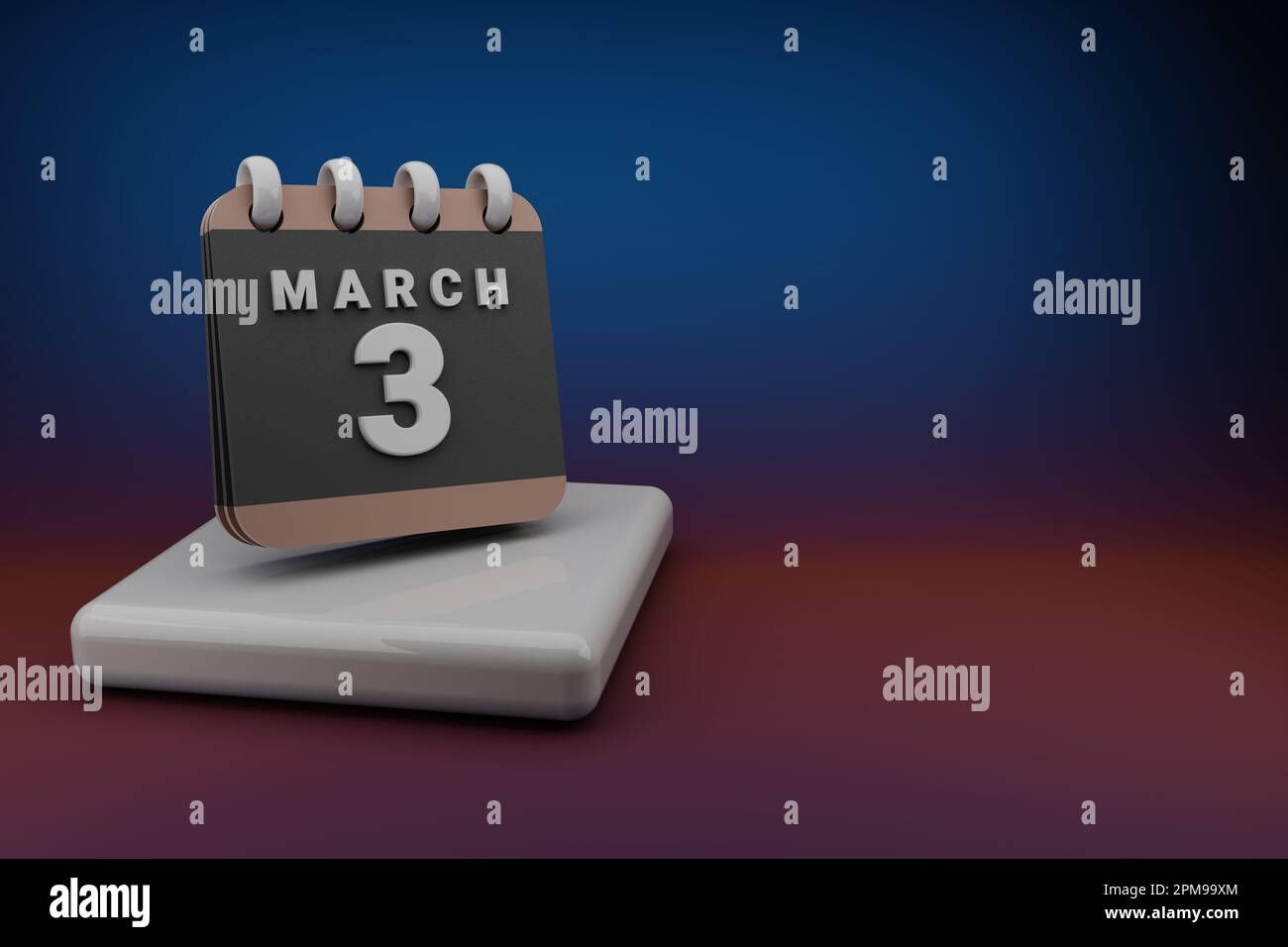 Standing black and red month lined desk calendar with date March ...