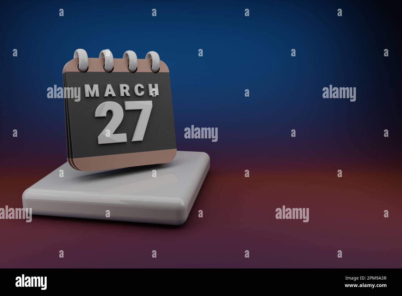 Standing black and red month lined desk calendar with date March 27 ...