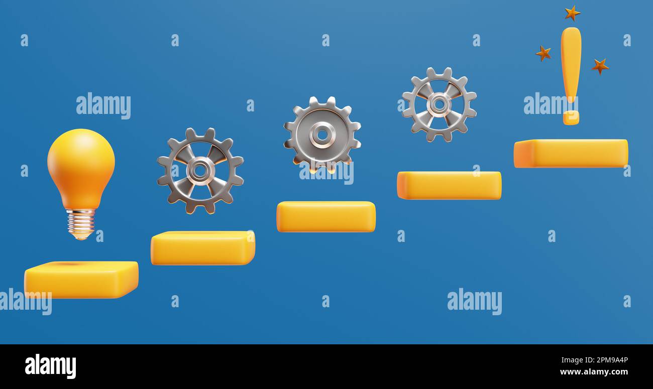 Staircase with light bulb and gear. Success achievement invention ...