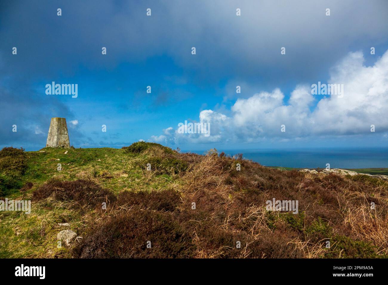 Trig Point, Trendrine hill Stock Photo - Alamy