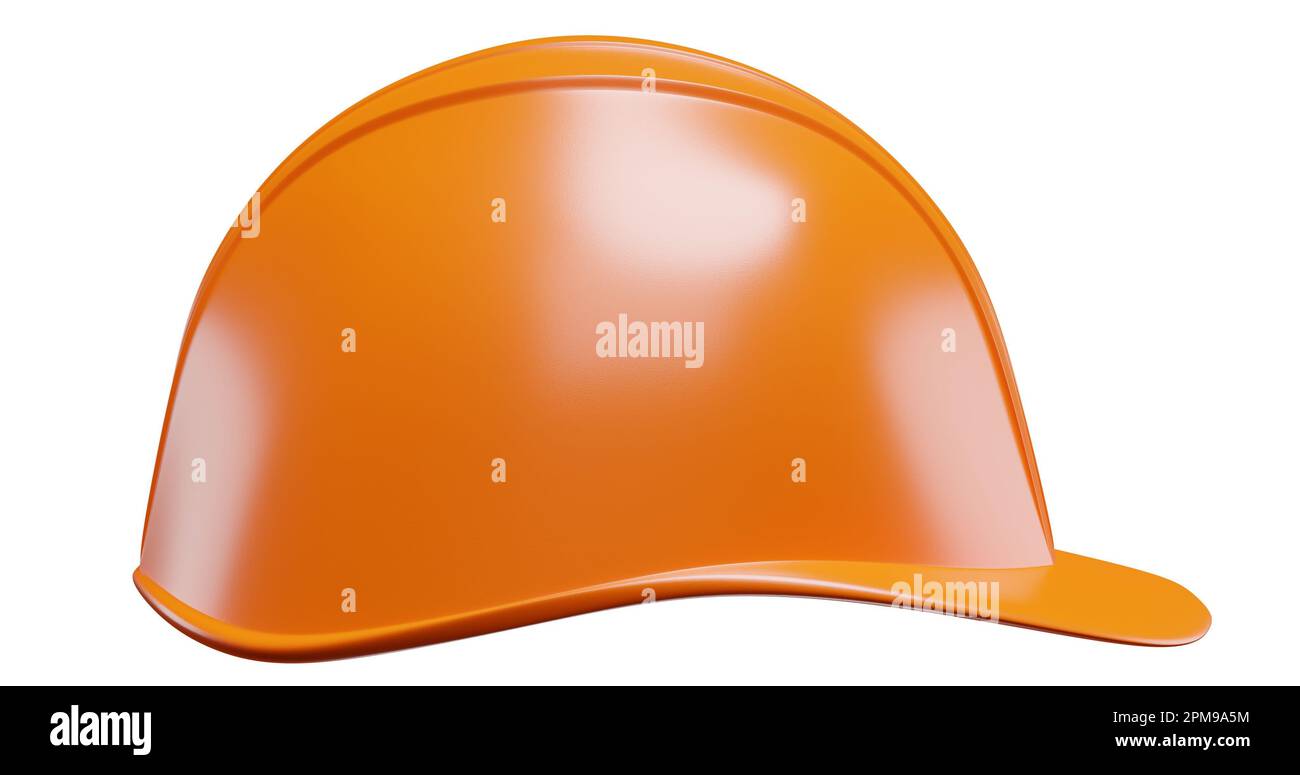 Orange safety helmet on an isolated background. Side view 3D render ...