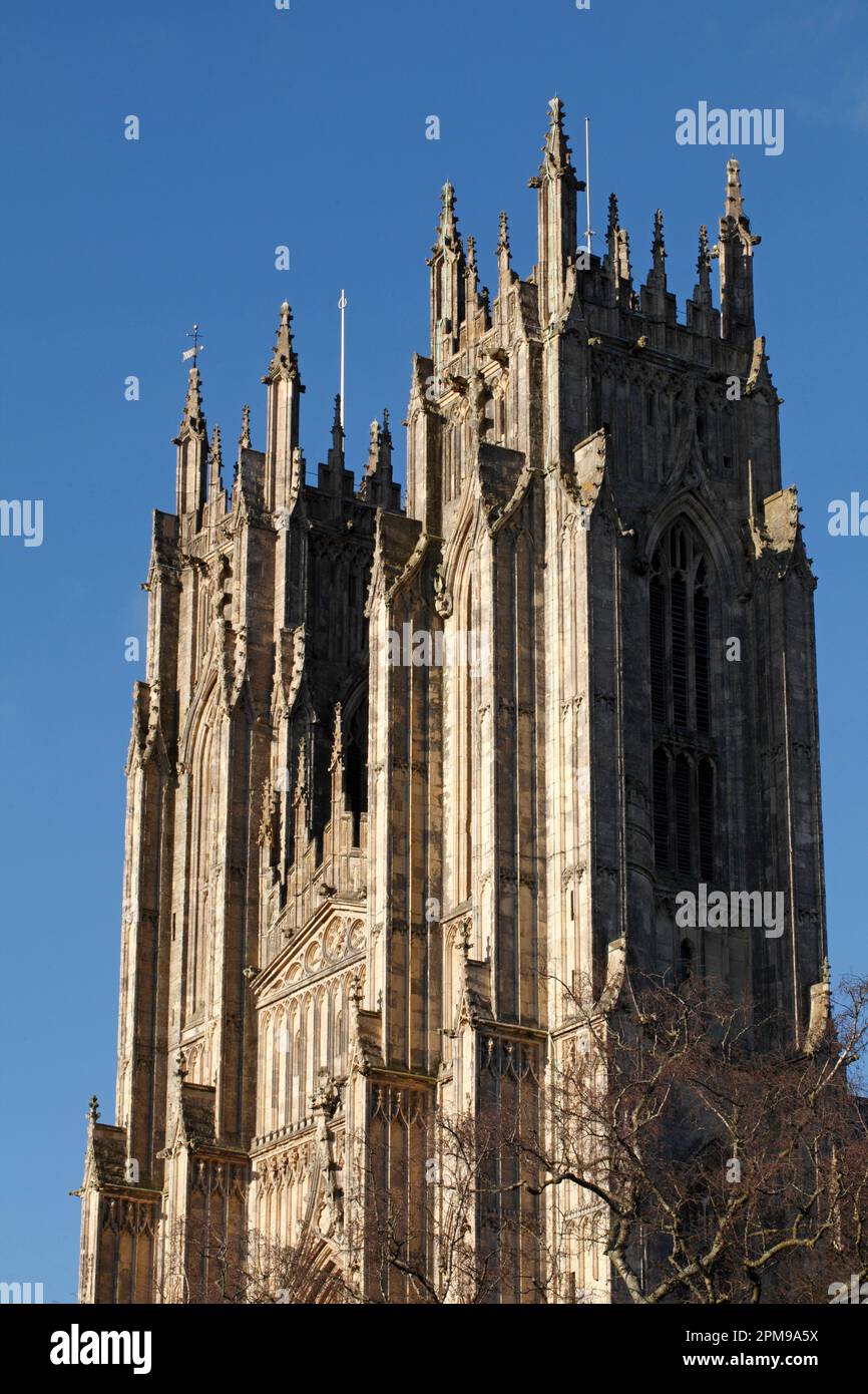 Stonework fascia of the towers of Beverley Minster. Parish church in ...