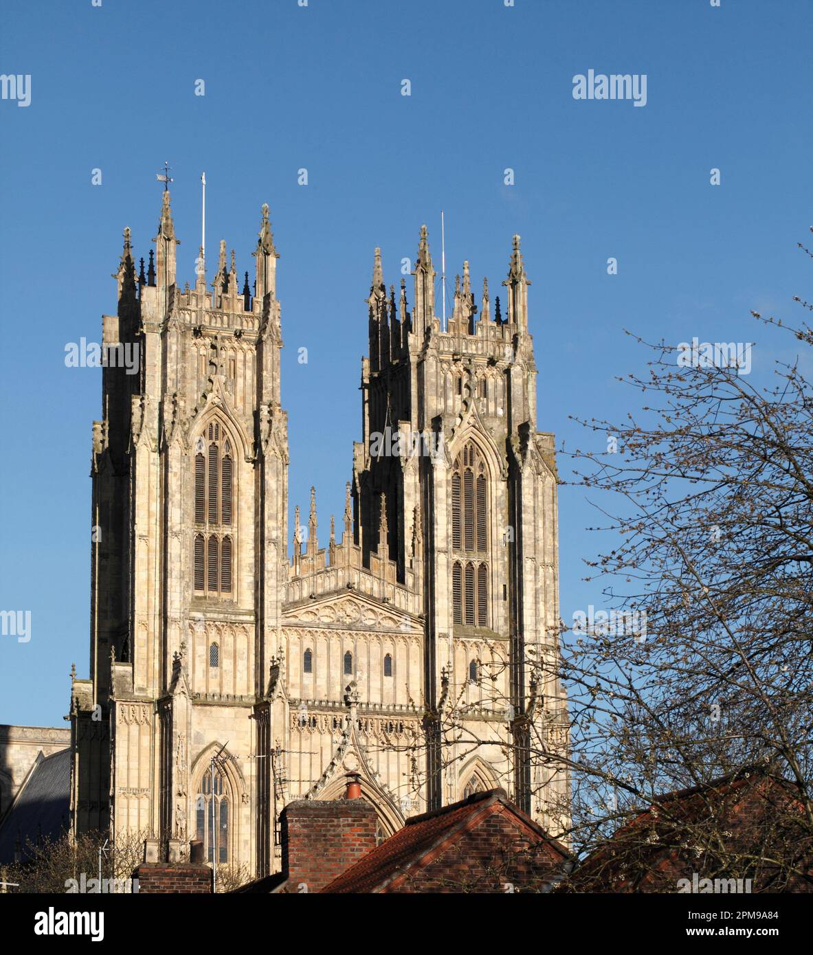 Stonework fascia of the towers of Beverley Minster. Parish church in ...