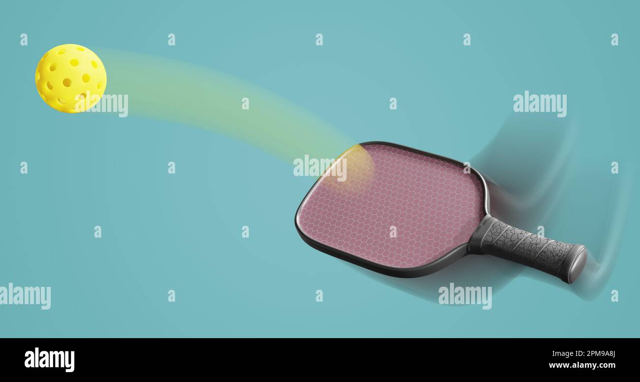 Pickleball racket and sports ball,blurred motion. 3d rendering Stock ...