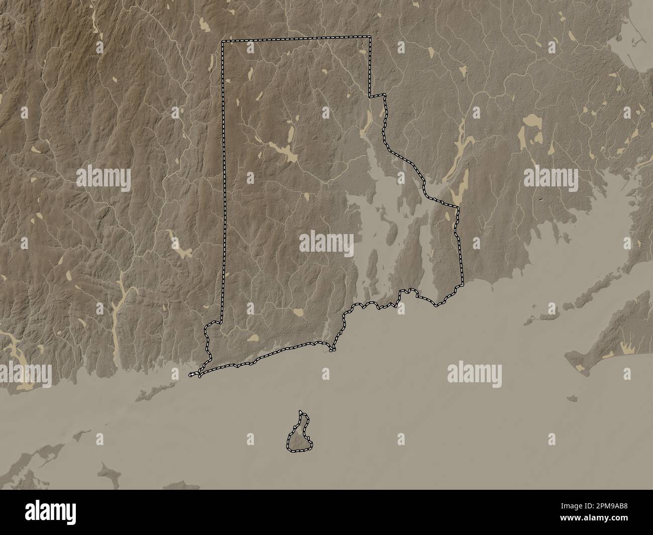 Rhode Island, state of United States of America. Elevation map colored ...