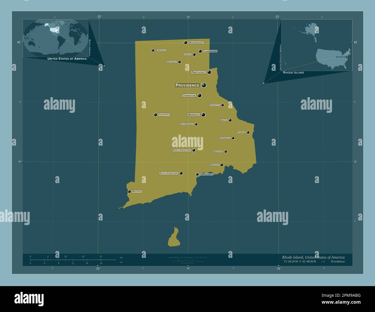 Rhode Island, state of United States of America. Solid color shape ...