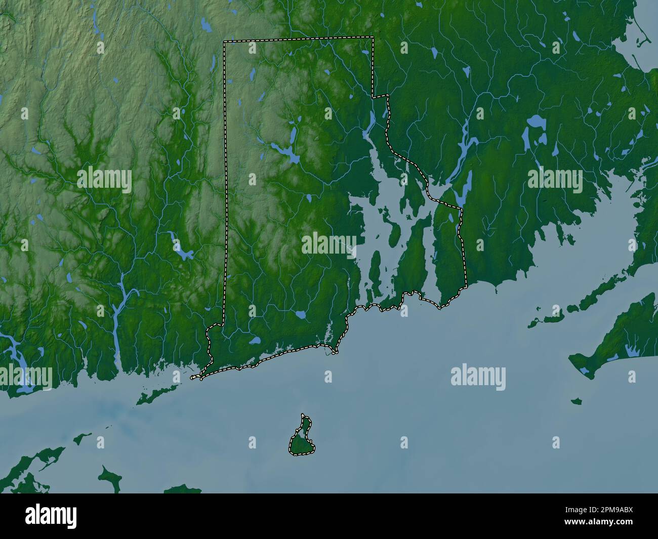 Rhode Island, state of United States of America. Colored elevation map ...
