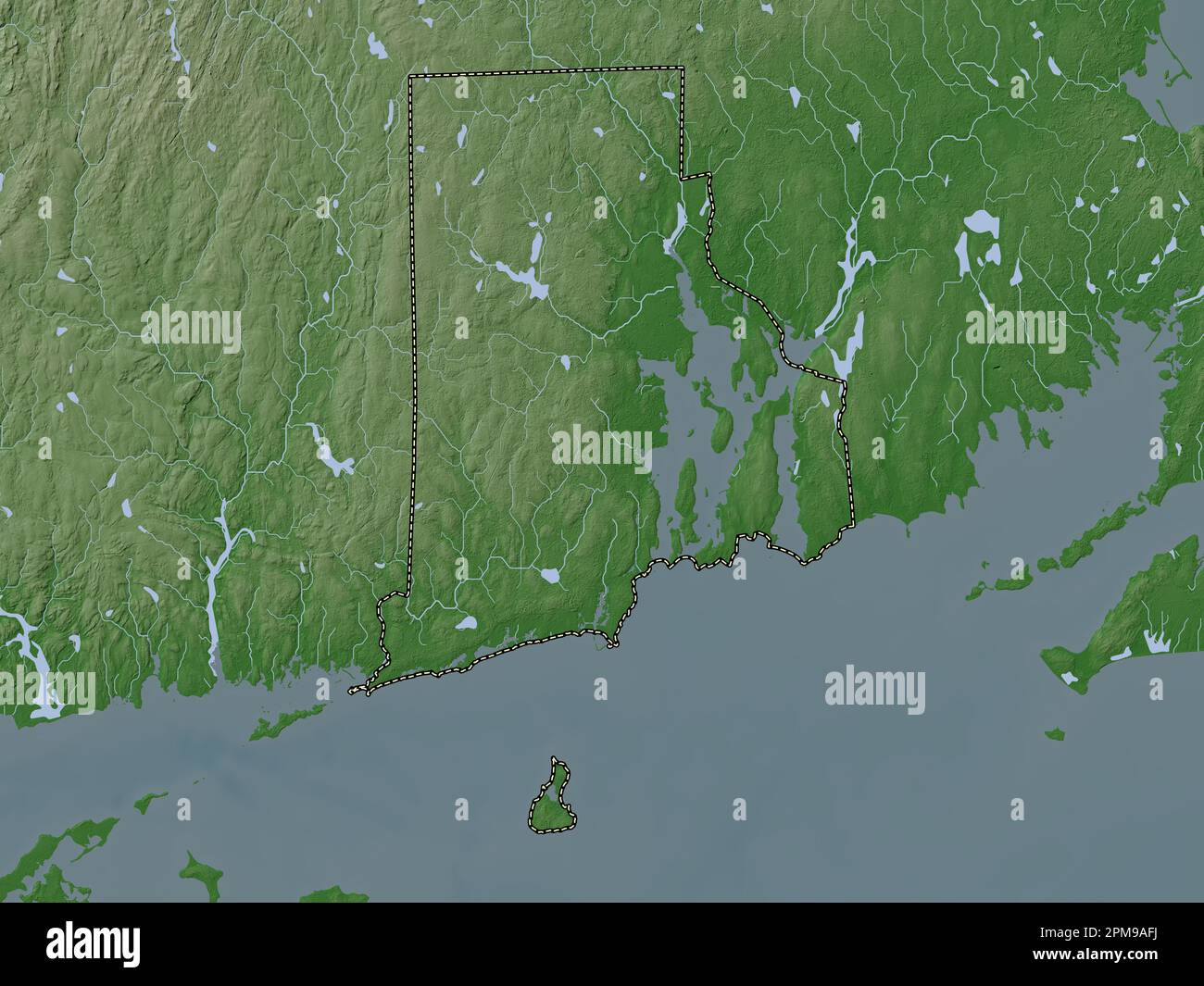 Rhode Island, state of United States of America. Elevation map colored ...