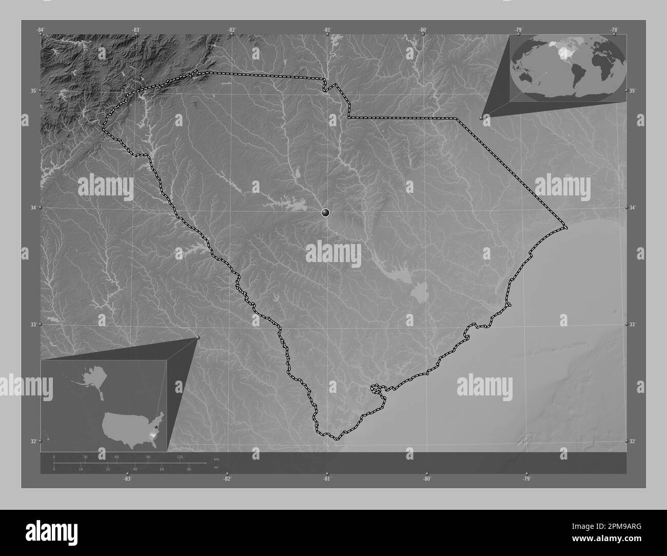 South Carolina, state of United States of America. Grayscale elevation ...