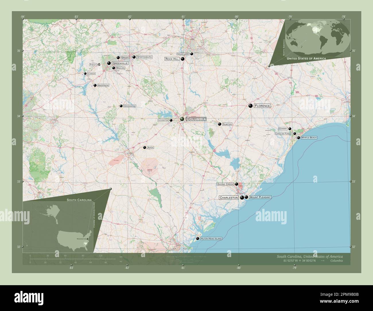 South Carolina, state of United States of America. Open Street Map ...