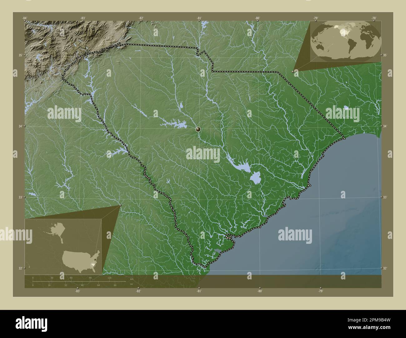 South Carolina, state of United States of America. Elevation map ...