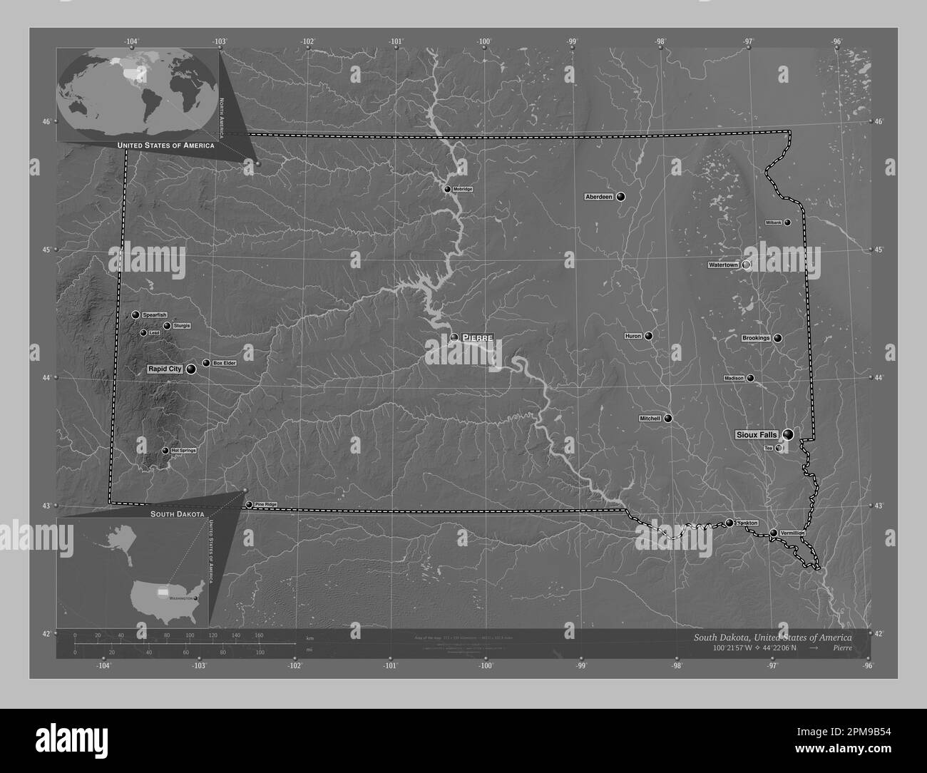 South Dakota, state of United States of America. Grayscale elevation ...