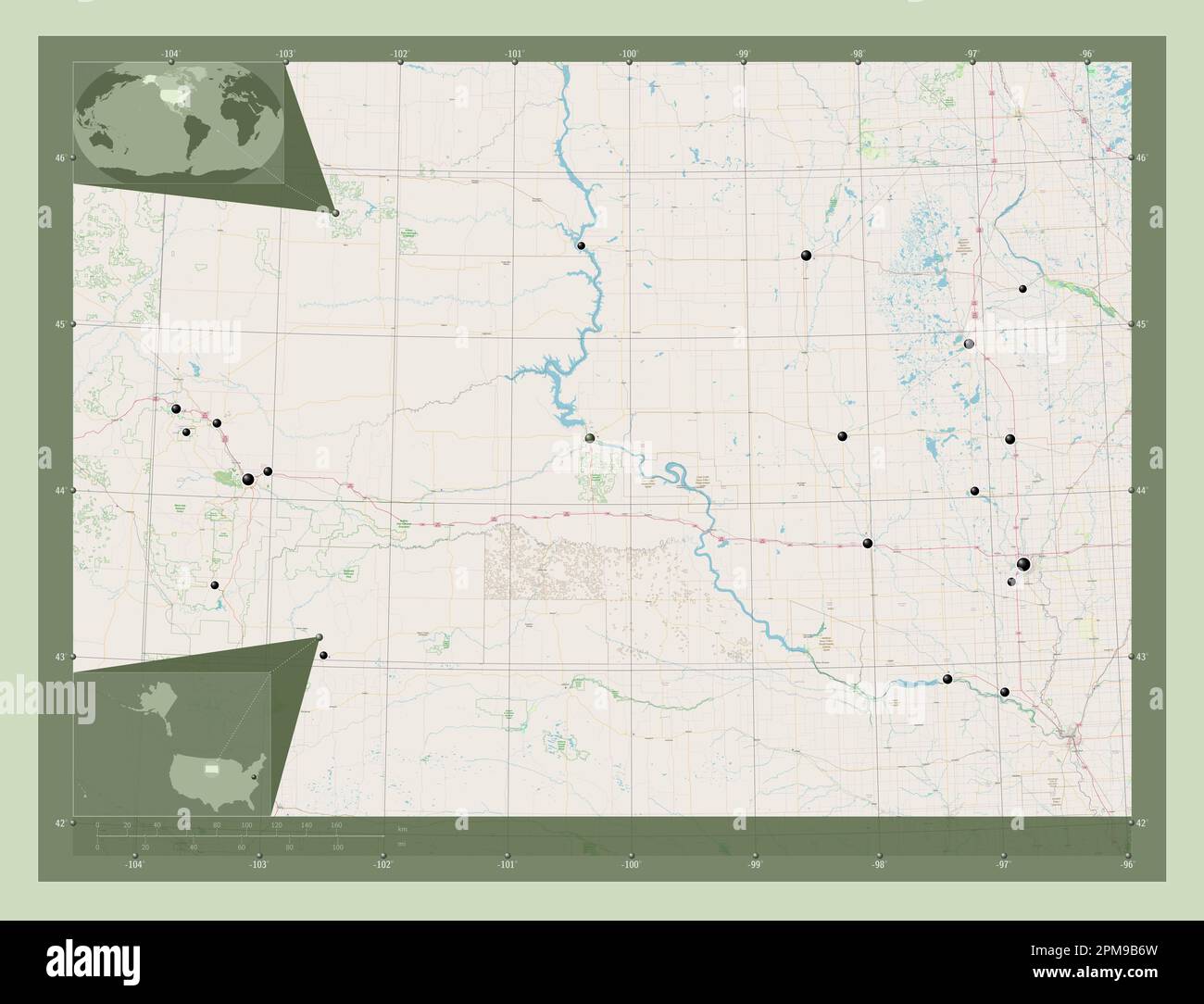 South Dakota, state of United States of America. Open Street Map ...