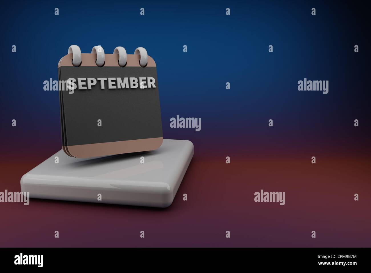 Standing black and red month lined desk calendar September. Modern ...