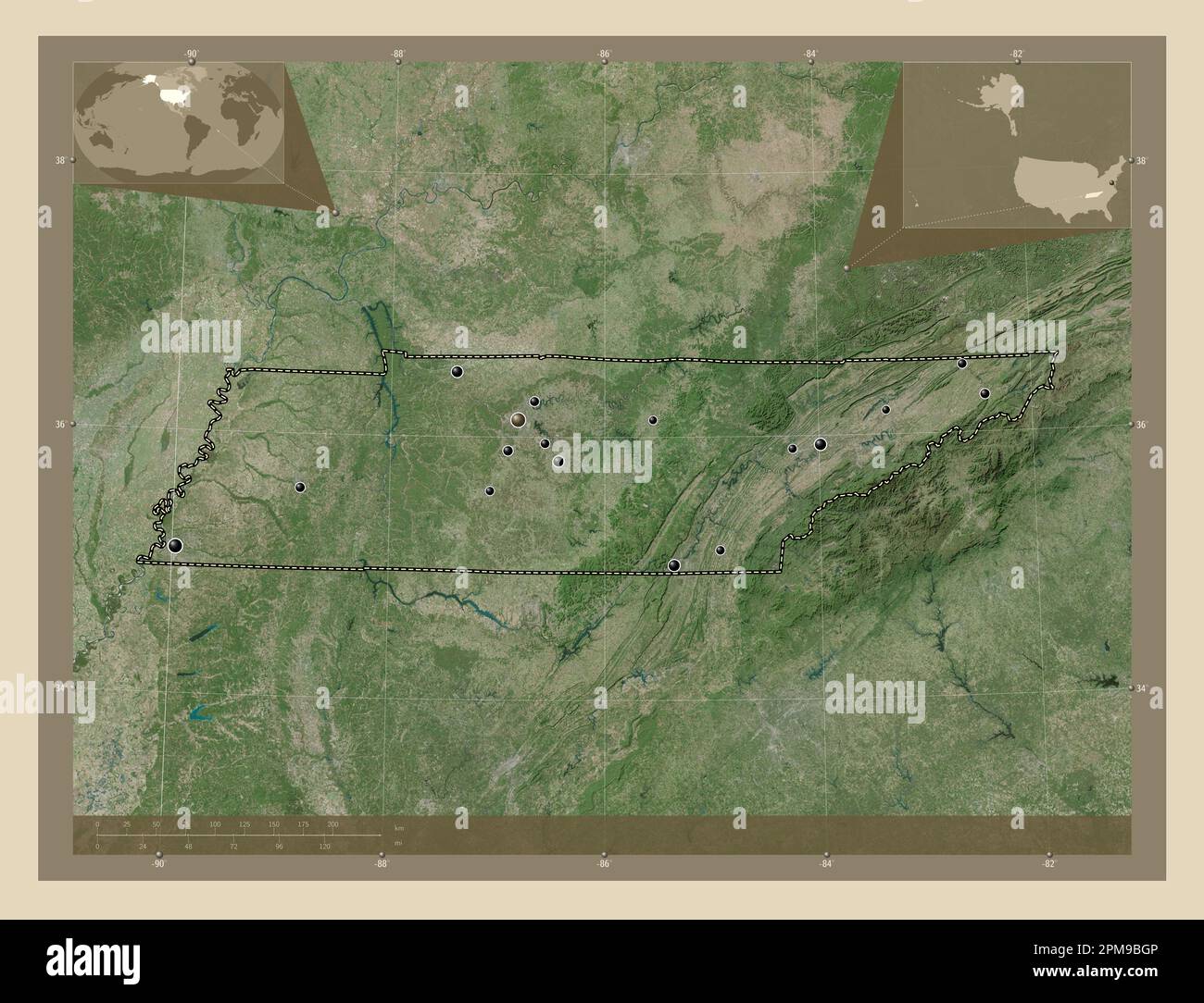 Tennessee, state of United States of America. High resolution satellite ...