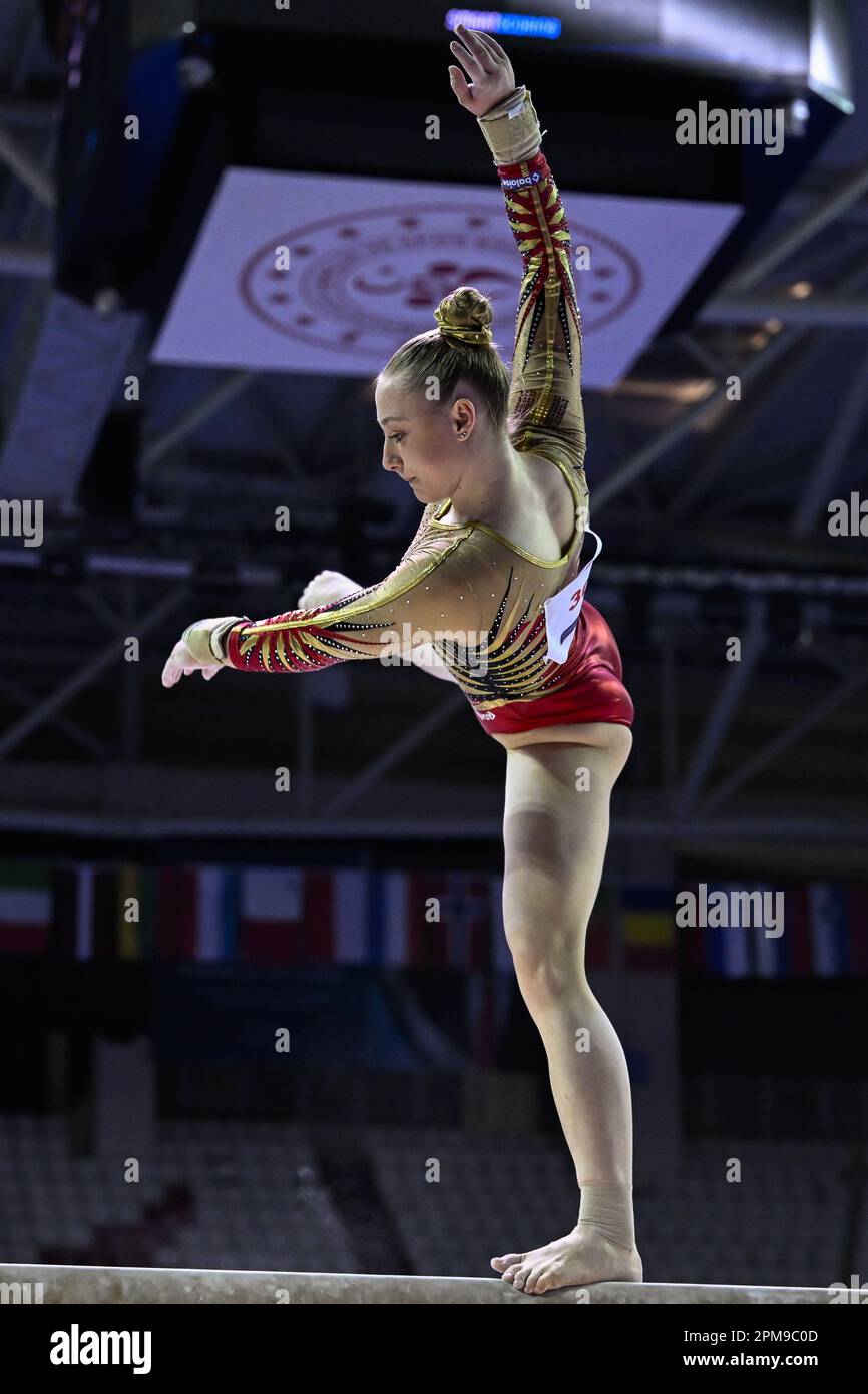Antalya, Turkey. 12th Apr, 2023. Belgian gymnast Lisa Vaelen pictured ...