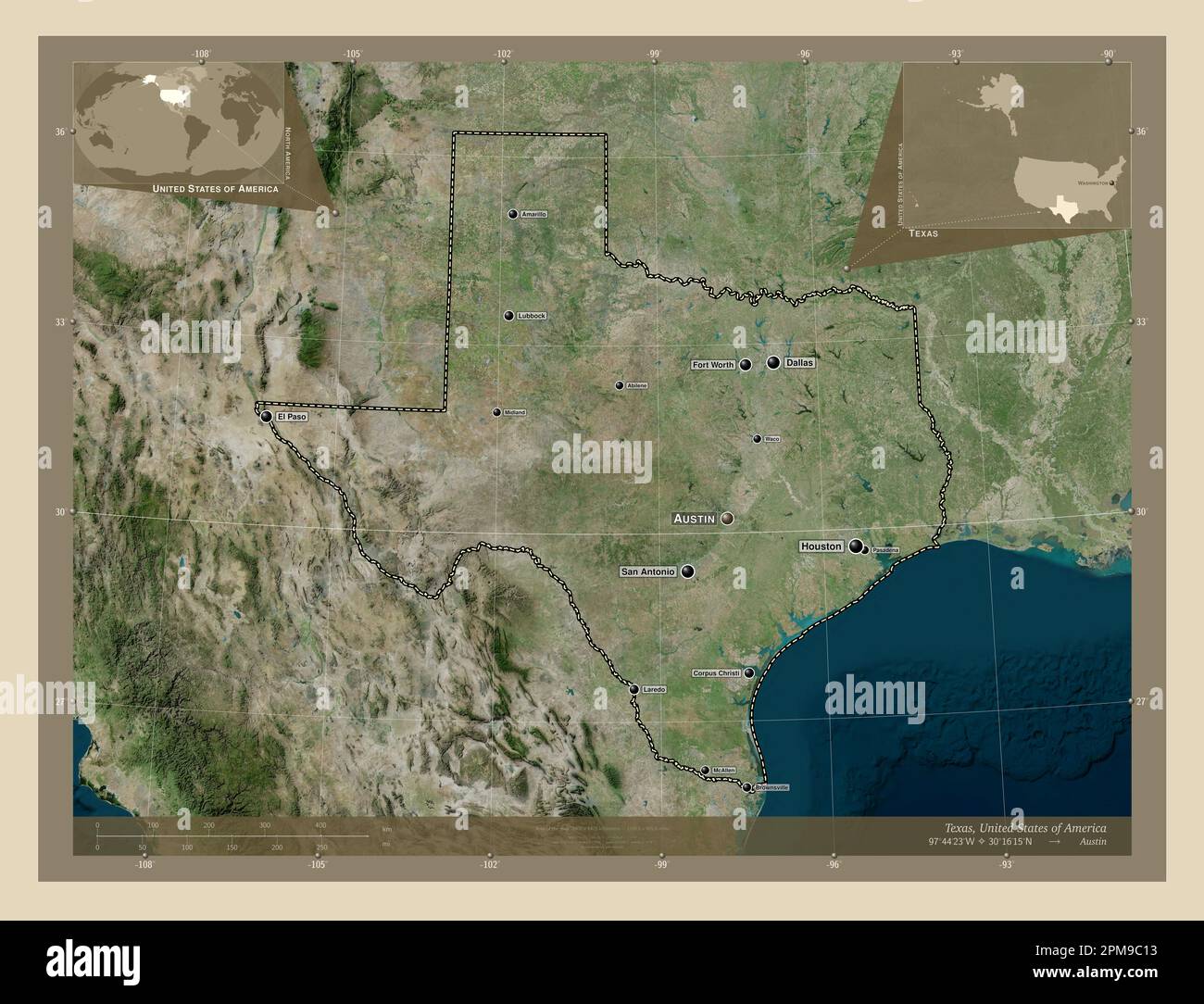 Texas, state of United States of America. High resolution satellite map ...