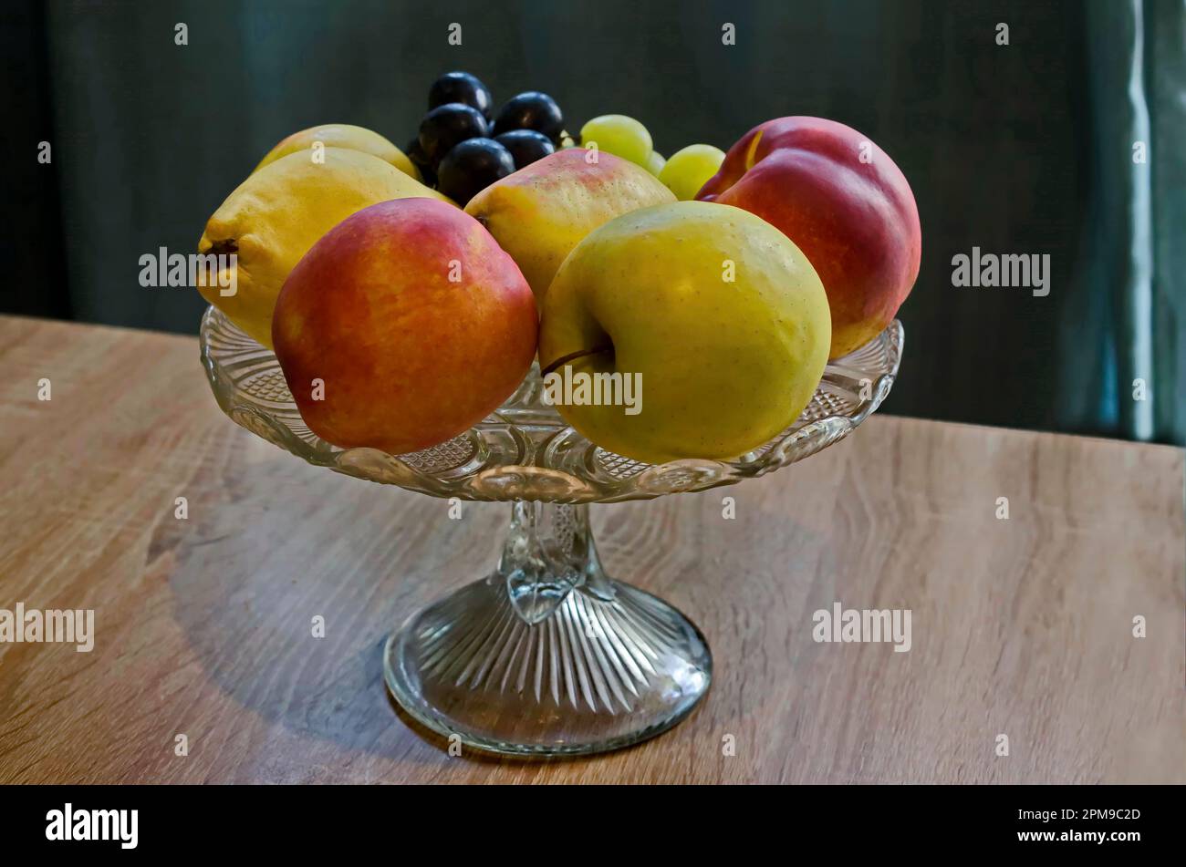 A group of different fresh ripe fruits - apple, peach, grapes and pears ...