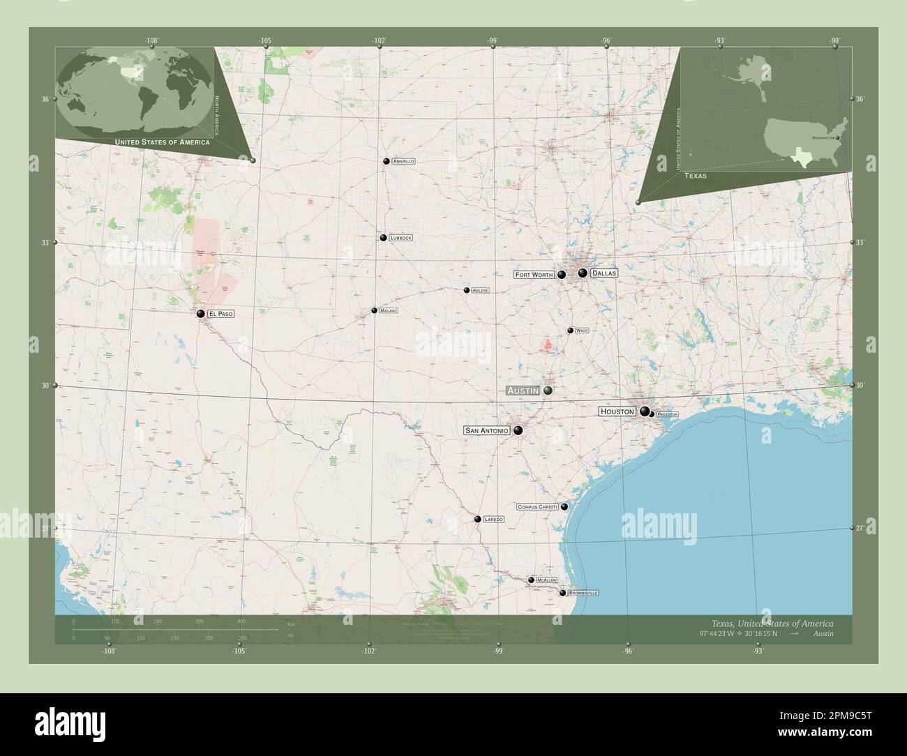 Texas, state of United States of America. Open Street Map. Locations ...