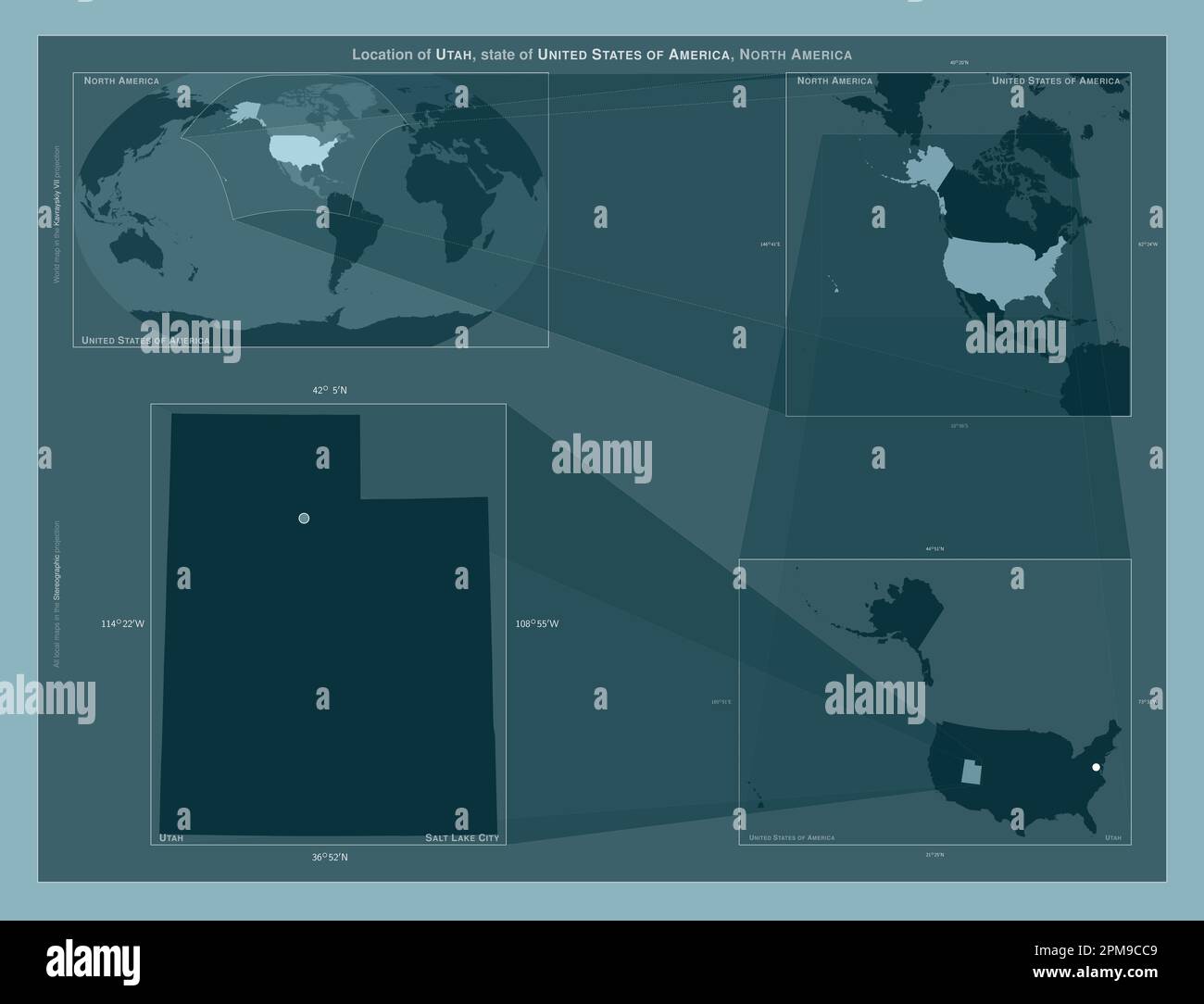 Utah, state of United States of America. Diagram showing the location ...