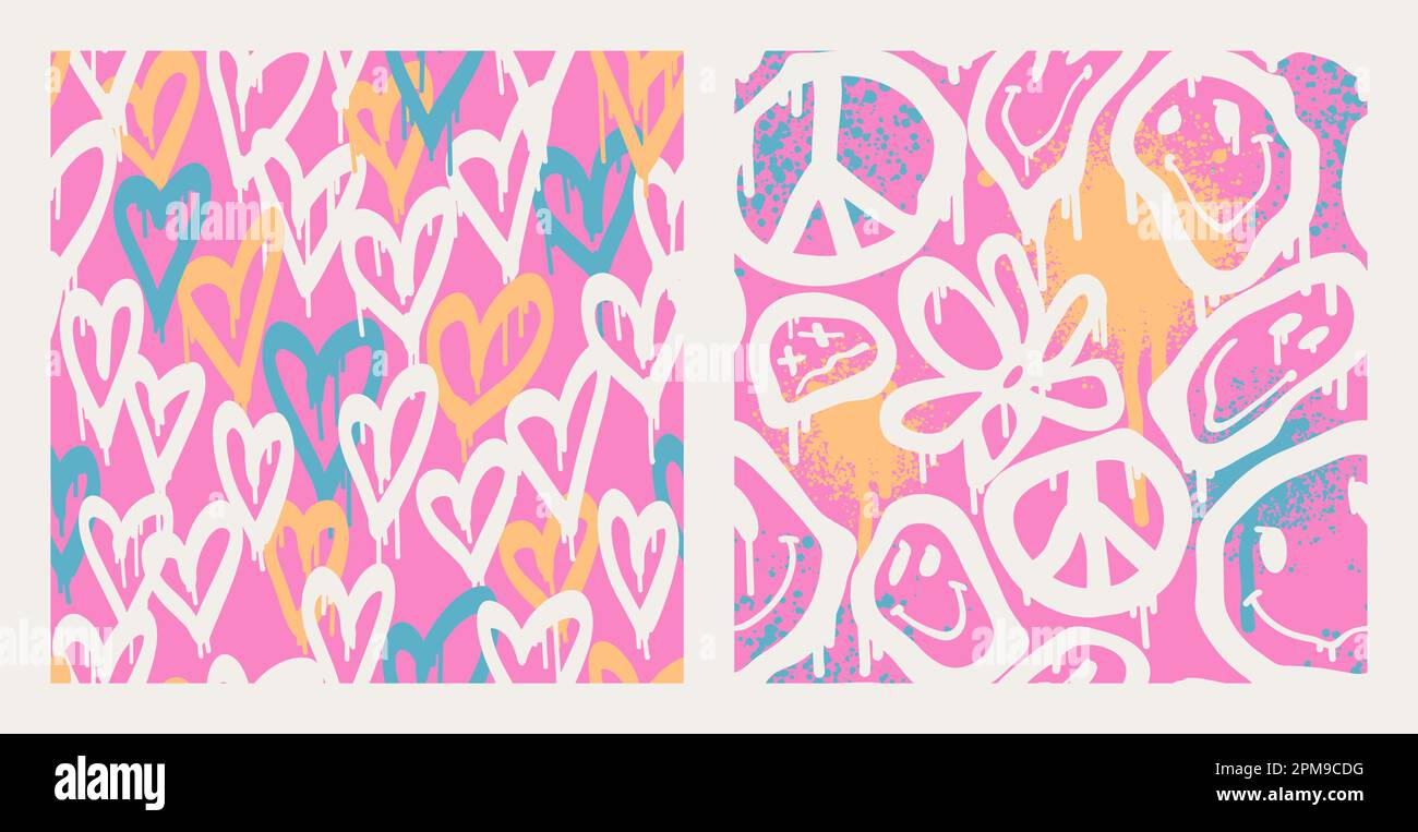 Groovy smile seamless patterns pack in Urban street art graffiti style ...