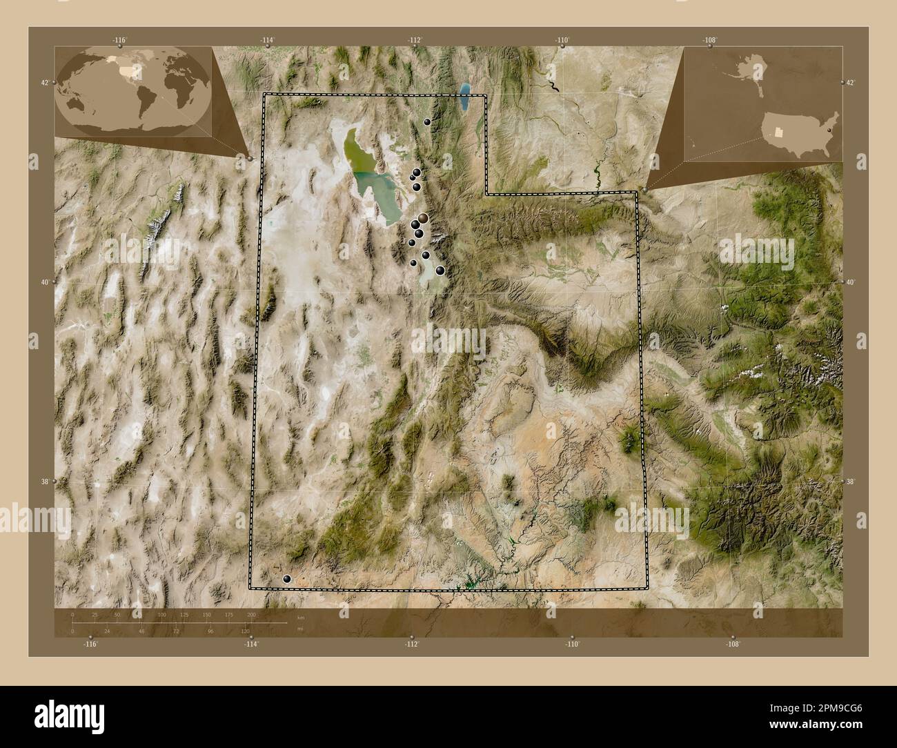 Utah, state of United States of America. Low resolution satellite map ...