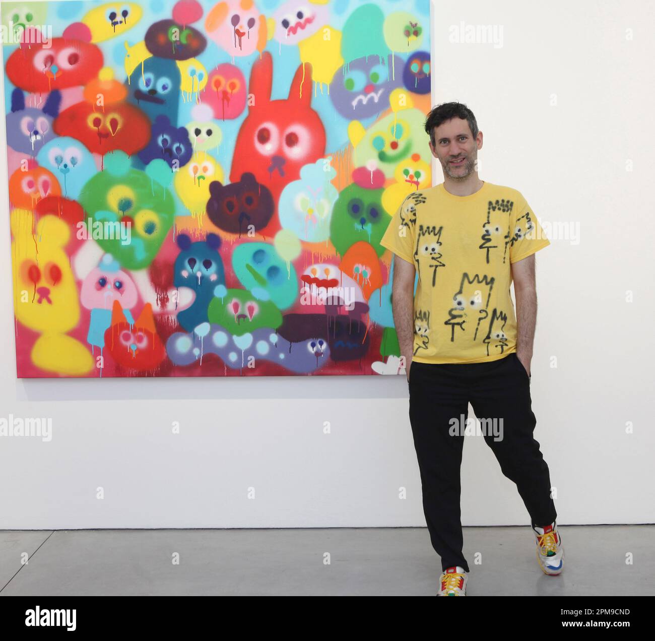 London, UK. British born artist Jon Burgerman poses with his painting ...