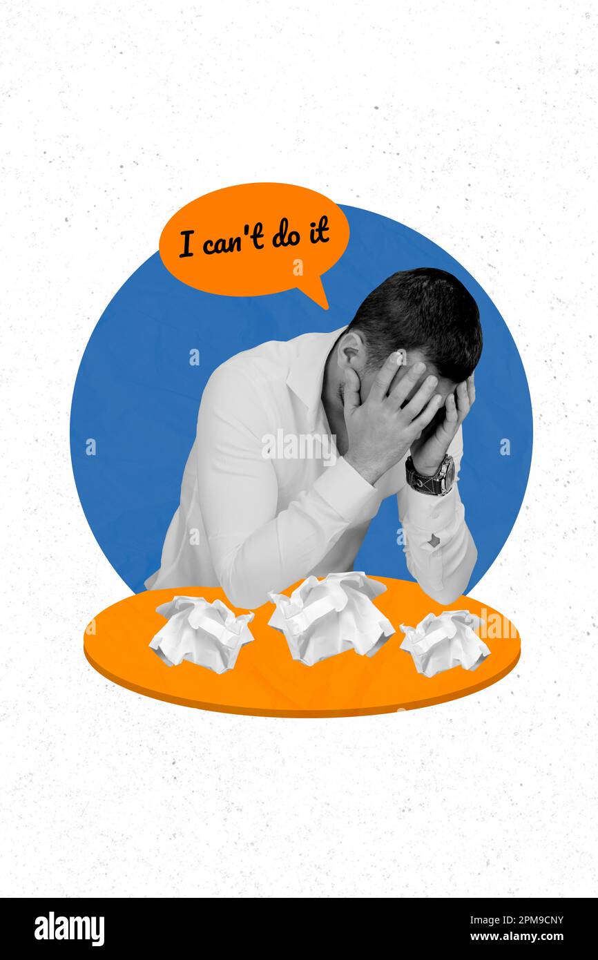 Image collage 3d retro artwork poster picture of exhausted man cant do ...