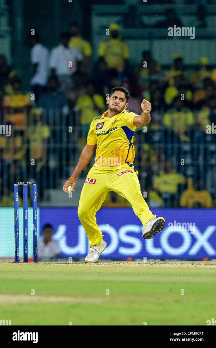 Tushar Deshpande of Chennai Super Kings bowls during the Indian Premier ...