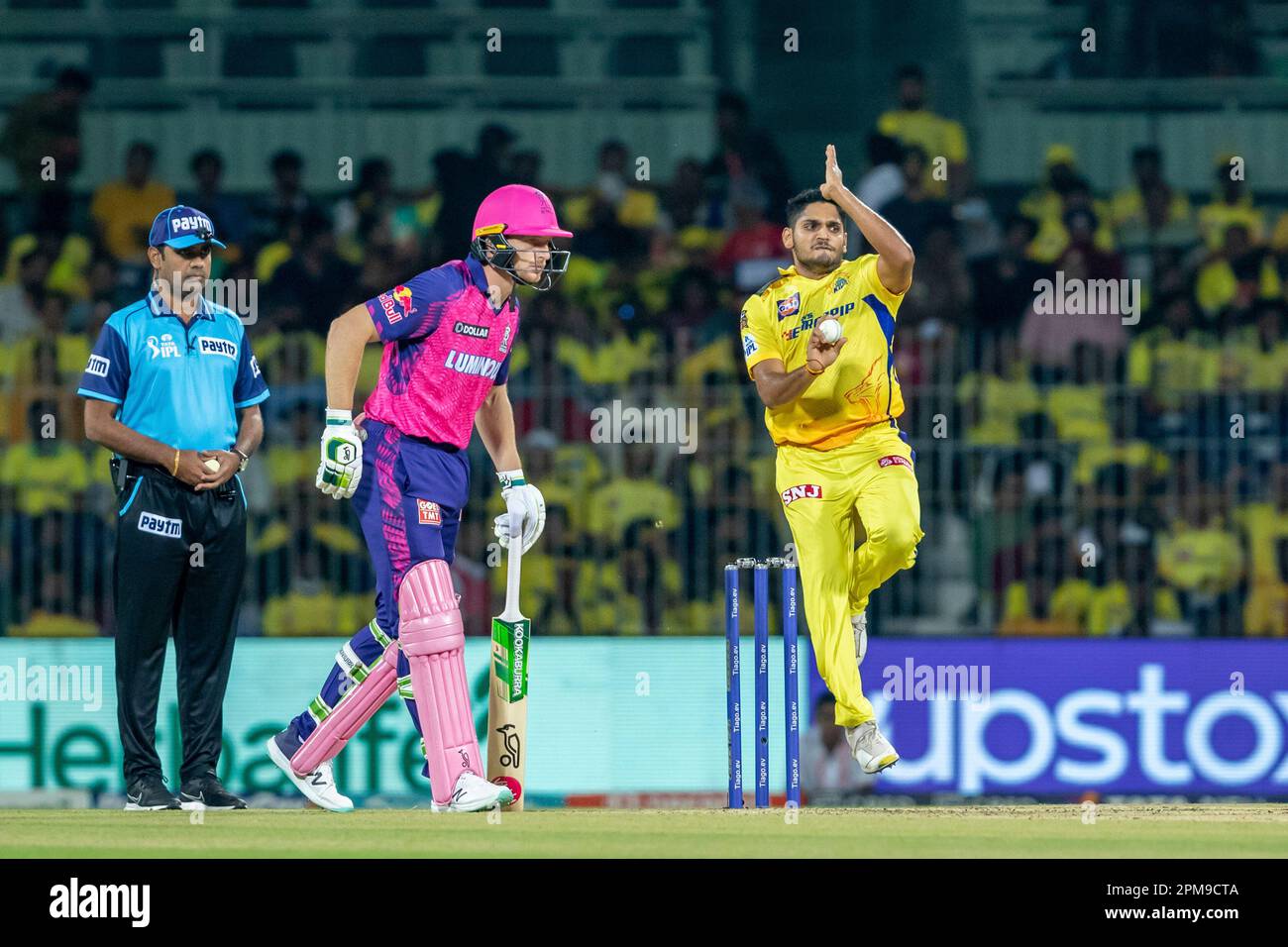 Tushar Deshpande of Chennai Super Kings bowls during the Indian Premier ...