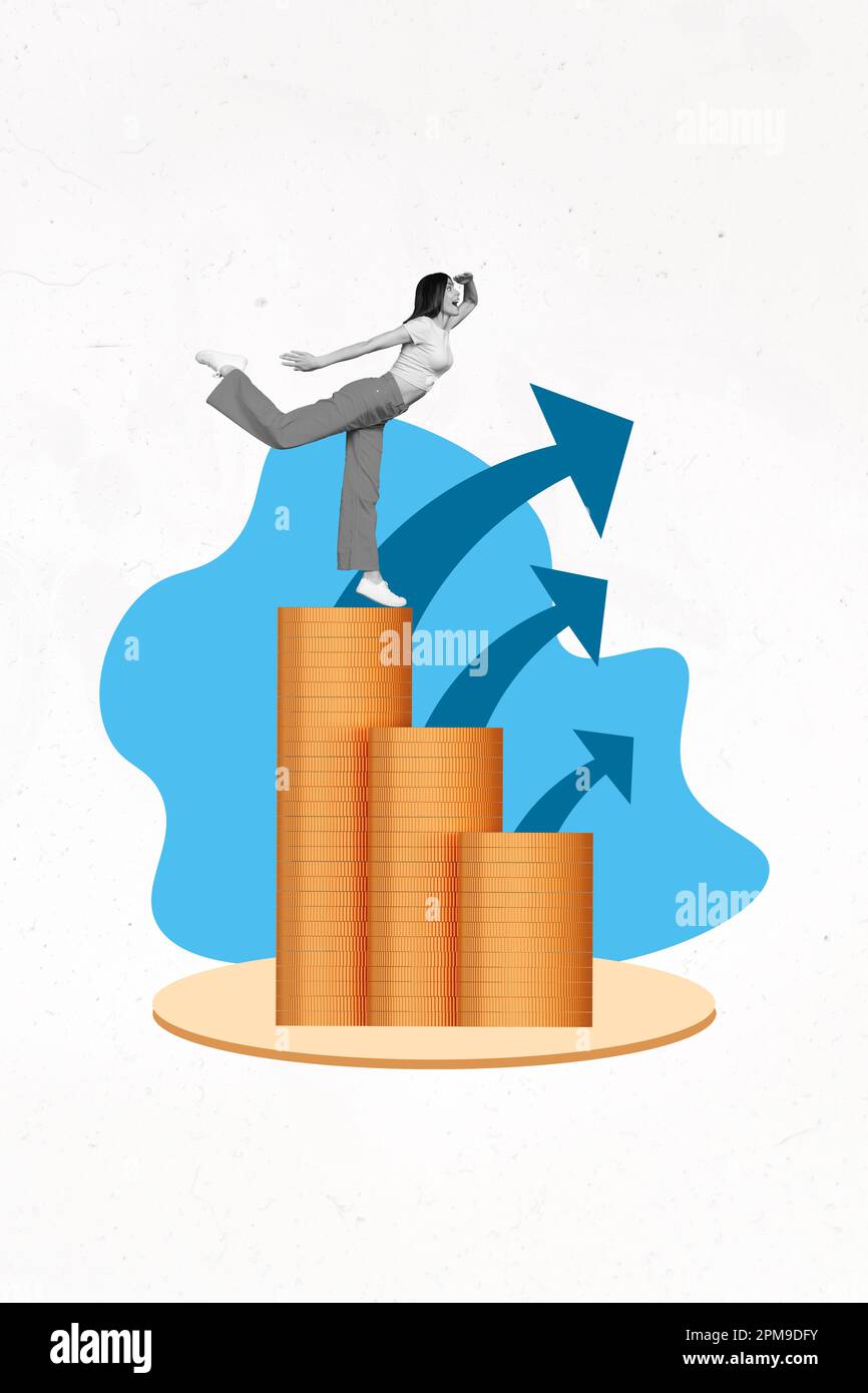 Vertical creative picture sketch illustration poster of happy rich girl ...