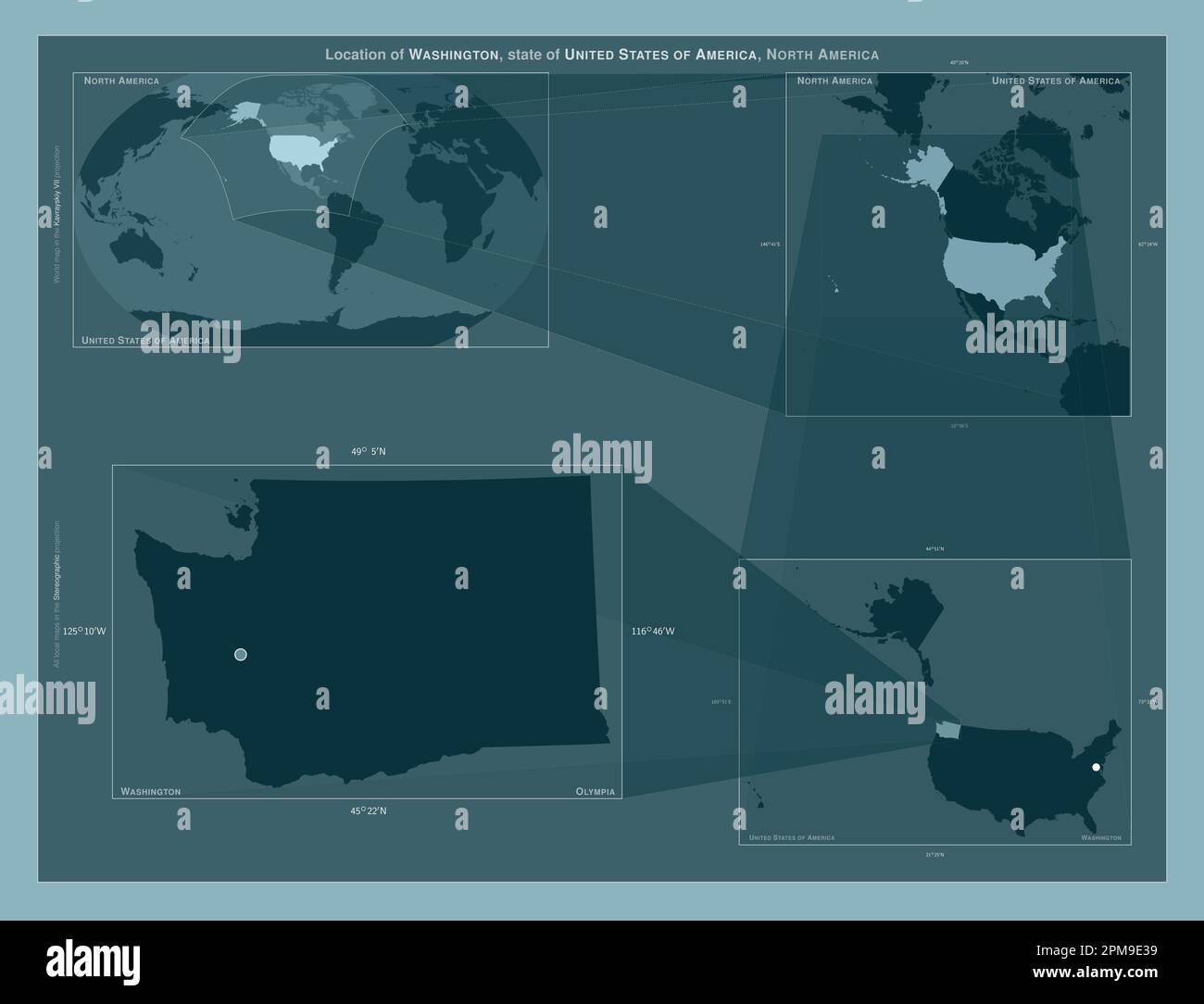Washington, state of United States of America. Diagram showing the ...