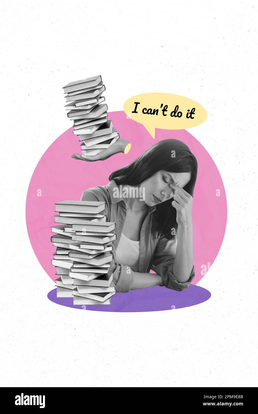 Vertical abstract collage of black white colors unsatisfied tired girl ...