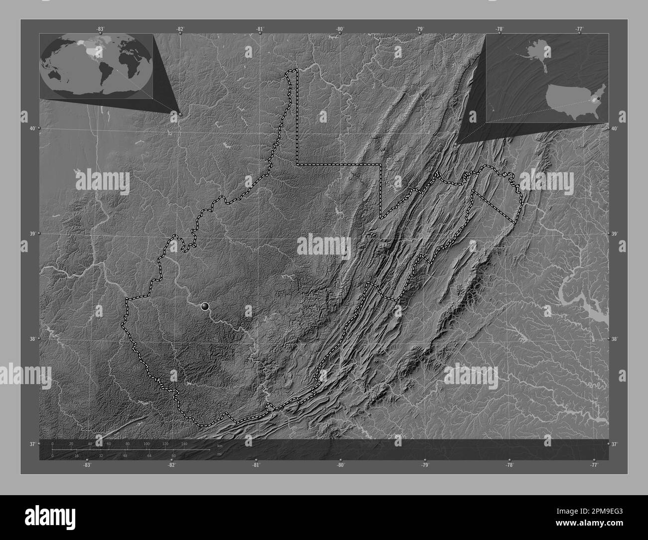 West Virginia, state of United States of America. Bilevel elevation map ...