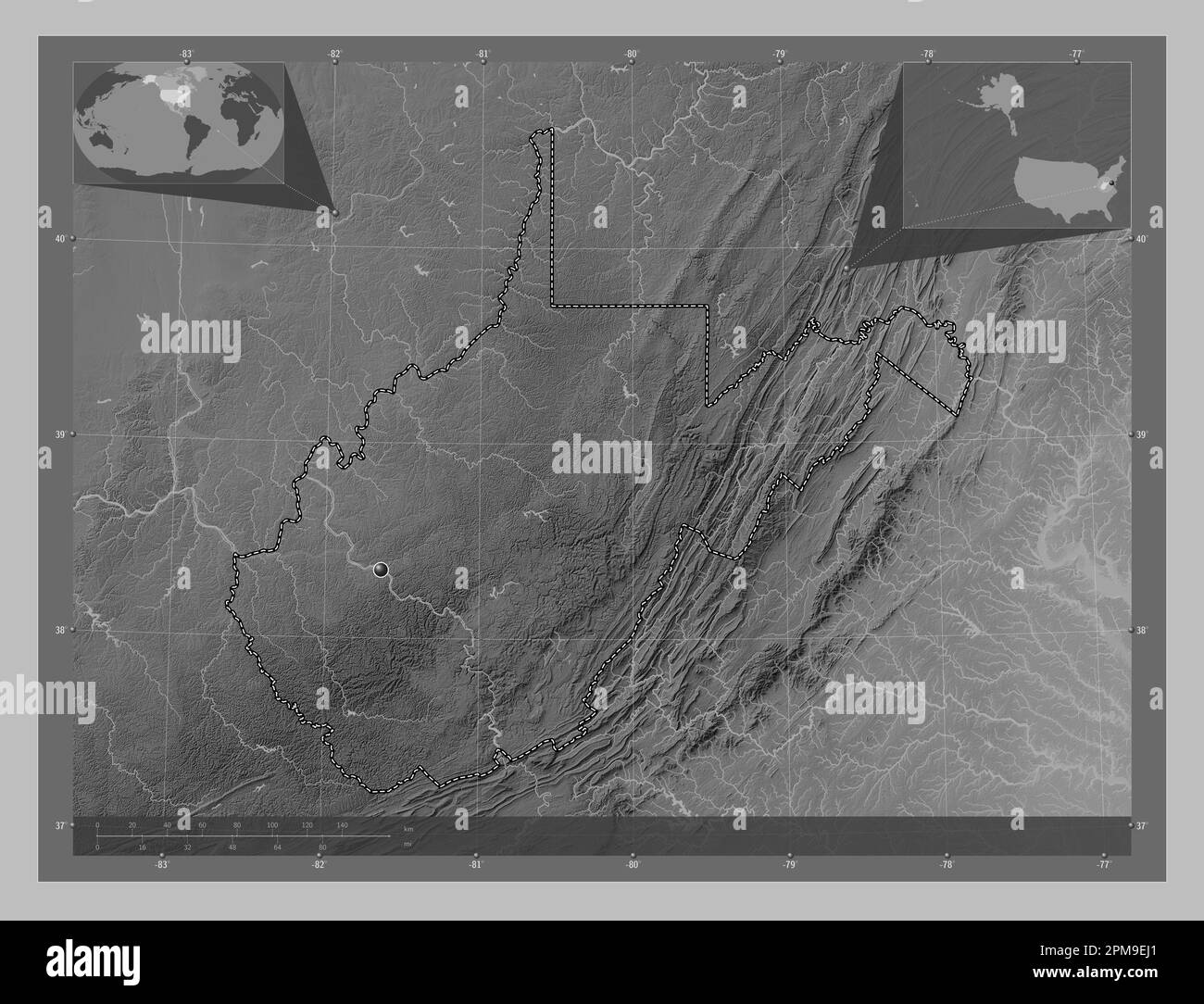 West Virginia, state of United States of America. Grayscale elevation ...