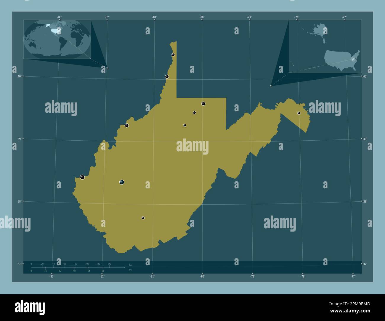 West Virginia, state of United States of America. Solid color shape ...