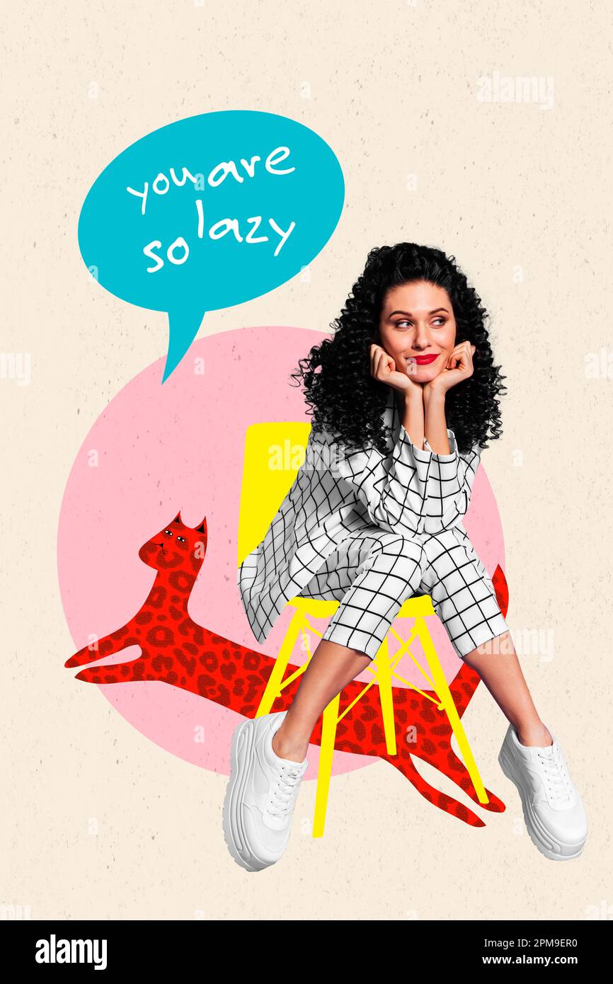 Vertical sketch collage of young lady sitting armchair dreamy ...