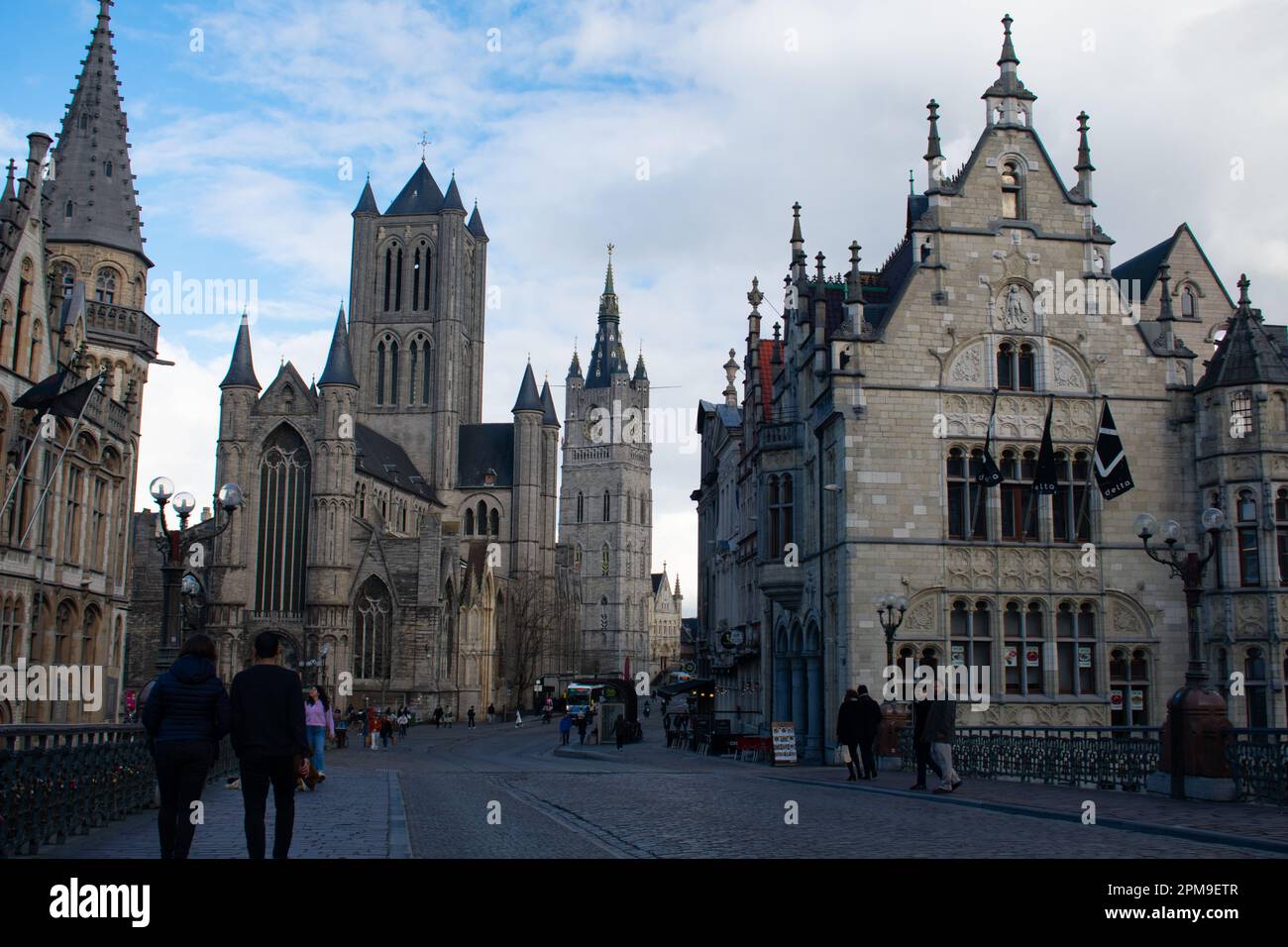 Iconic gothic architecture in Ghent, Belgium Downtown- Saint Nicholas ...