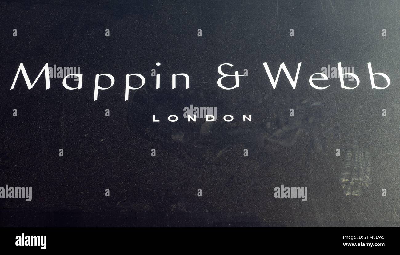 London. UK- 04.09.2023. The name plate for the Mappin and Webb retail ...