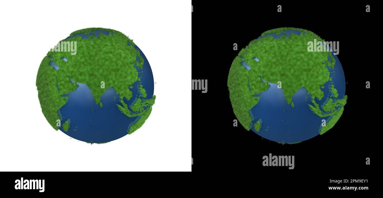 Green Earth Asia illustration with the continents mapped in 3D grass ...