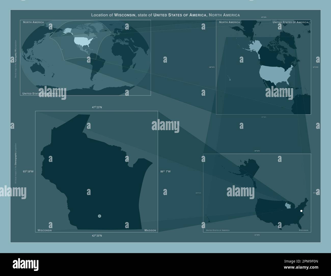 Wisconsin, state of United States of America. Diagram showing the ...