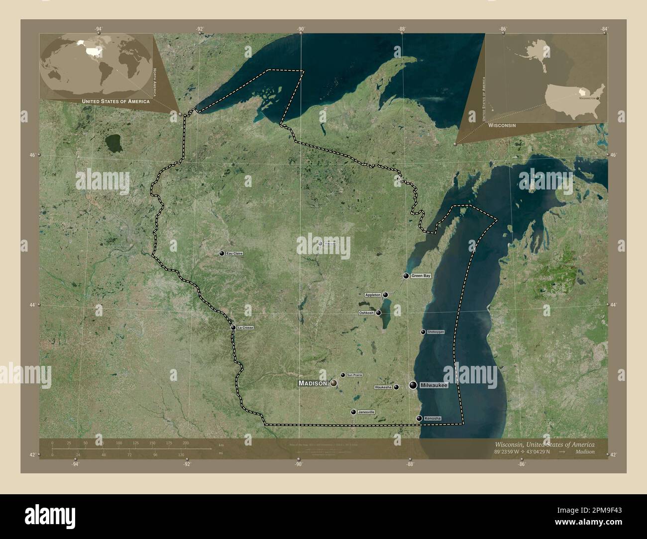 Wisconsin, state of United States of America. High resolution satellite ...