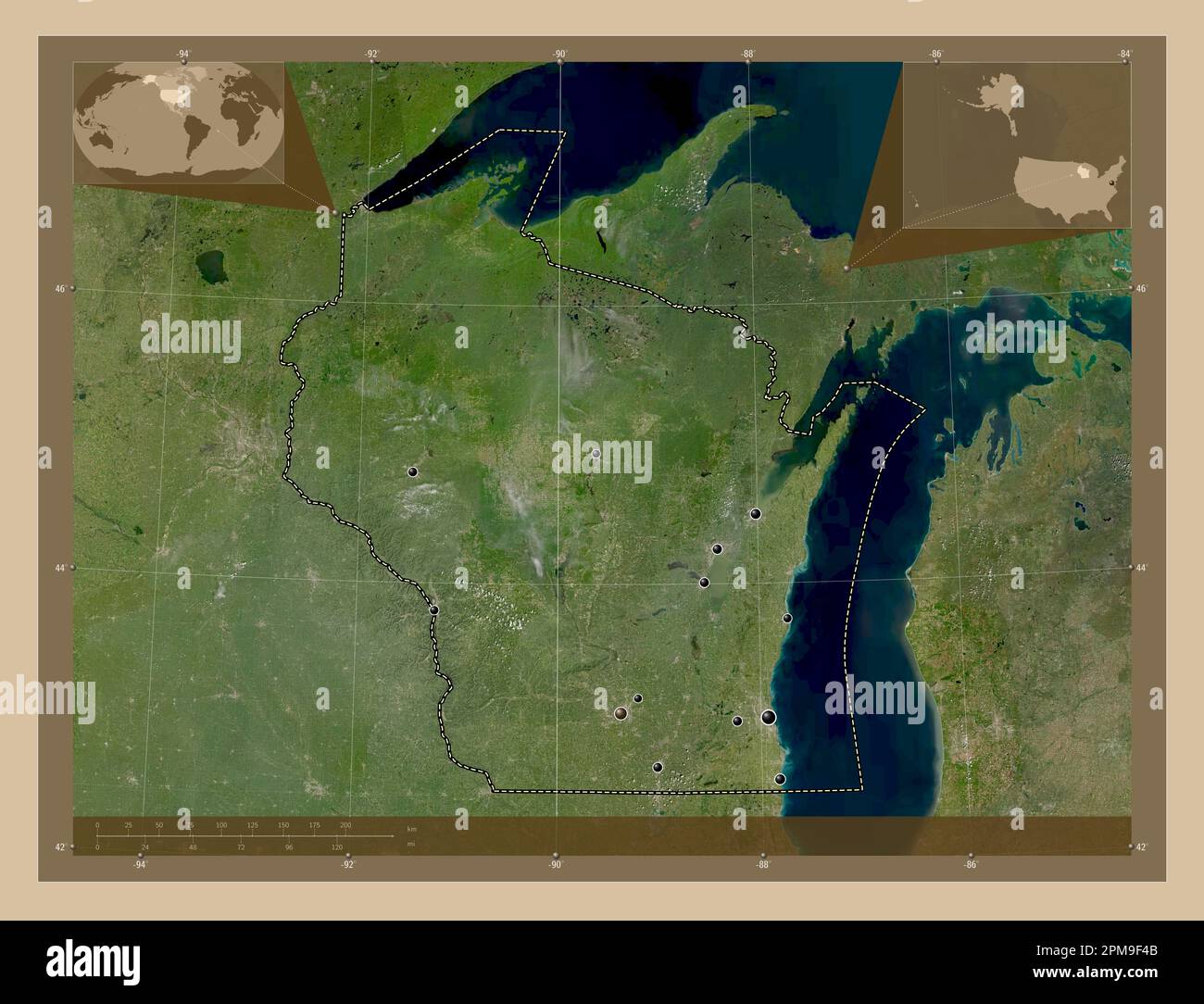 Wisconsin, state of United States of America. Low resolution satellite ...
