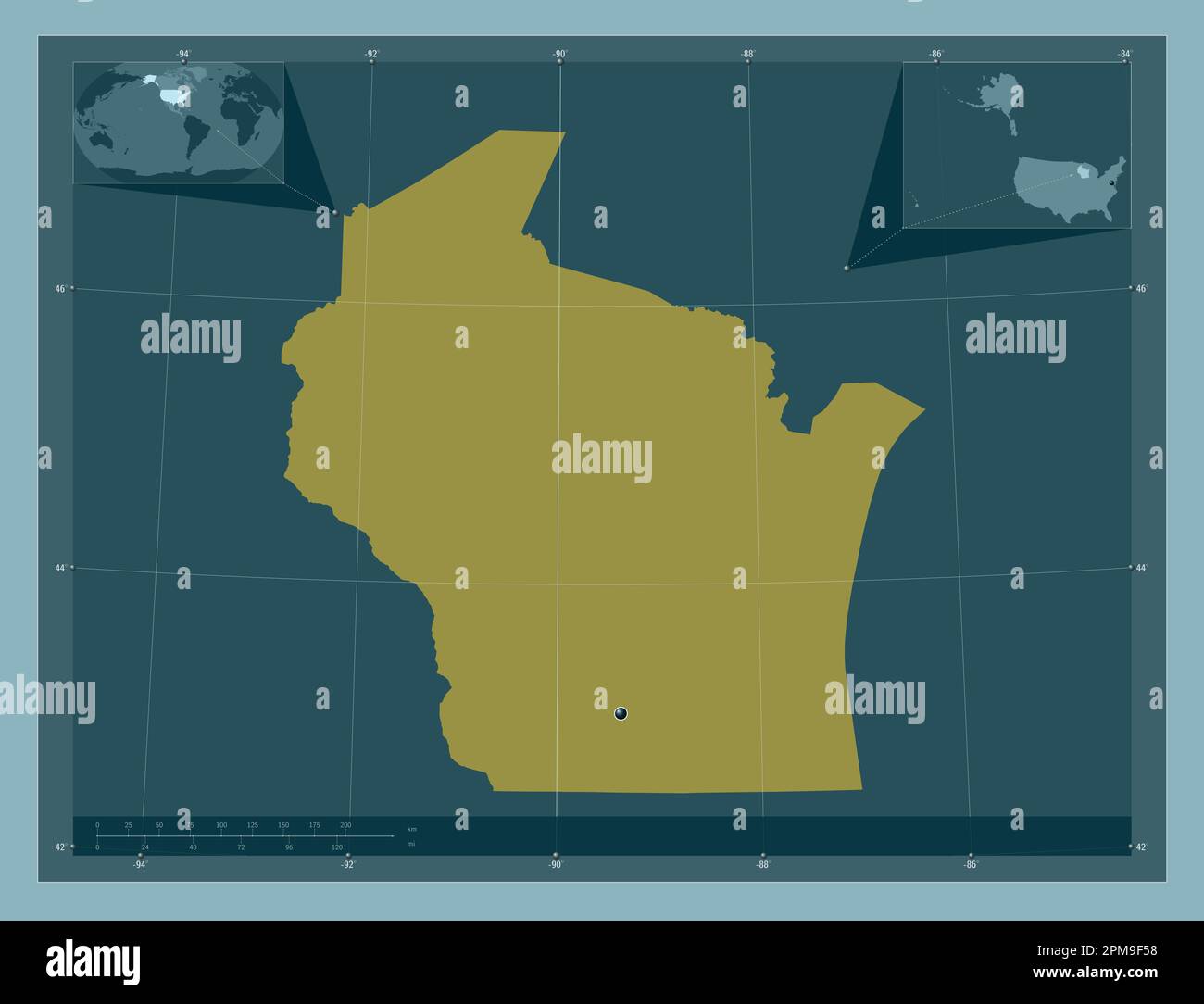 Wisconsin, state of United States of America. Solid color shape. Corner ...