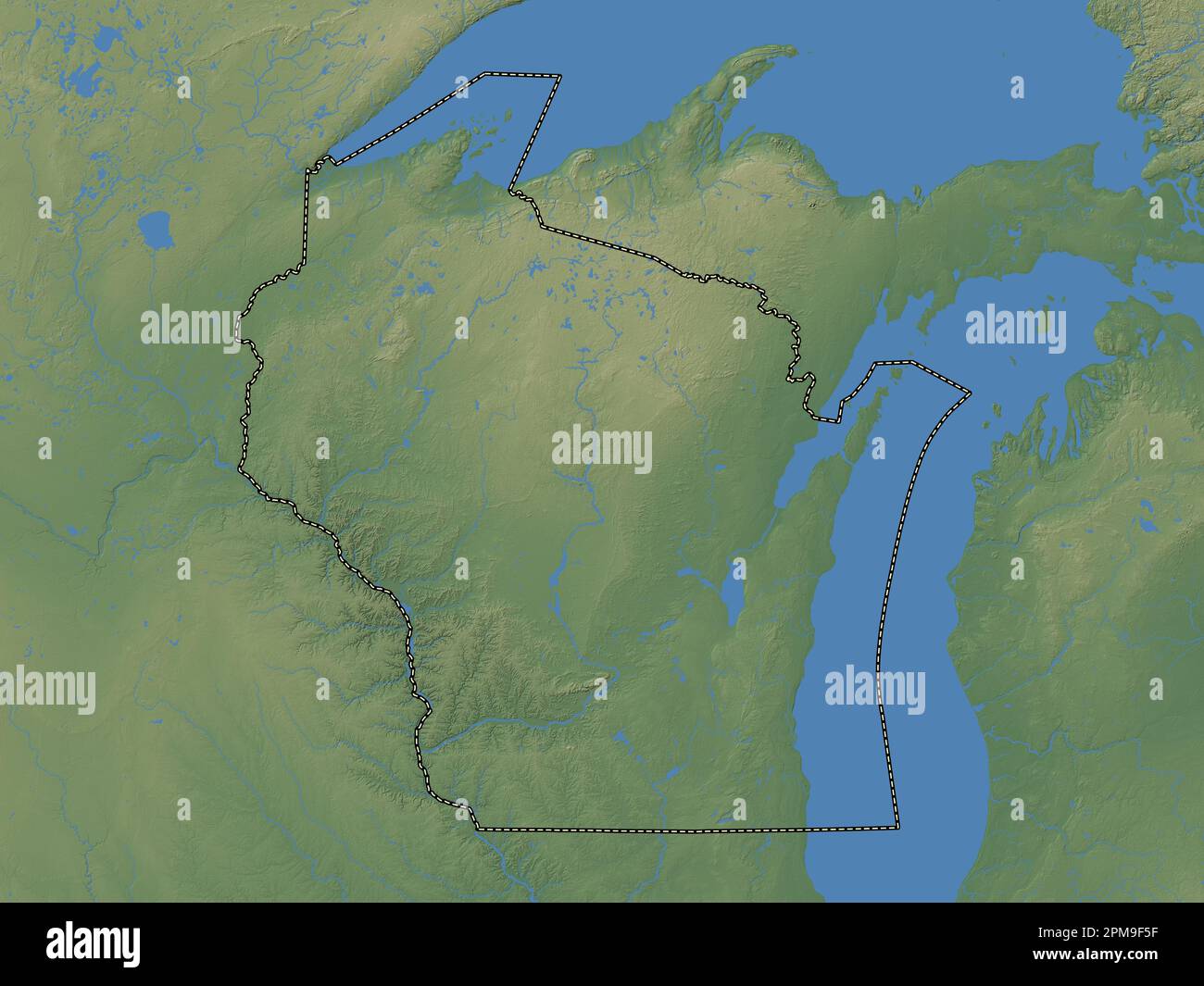 Wisconsin, state of United States of America. Colored elevation map ...