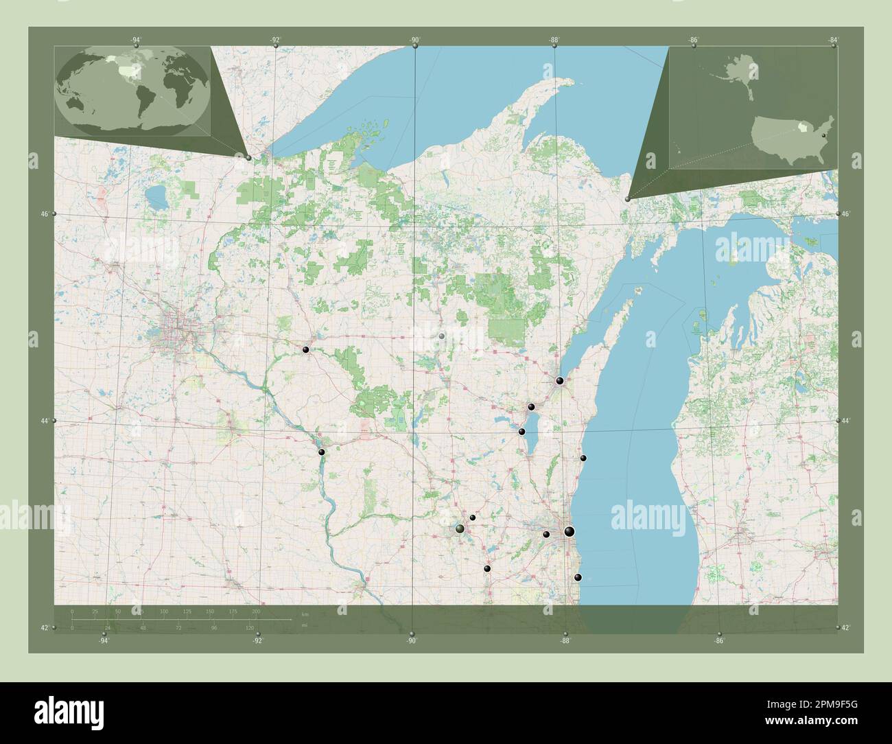 Wisconsin, state of United States of America. Open Street Map ...